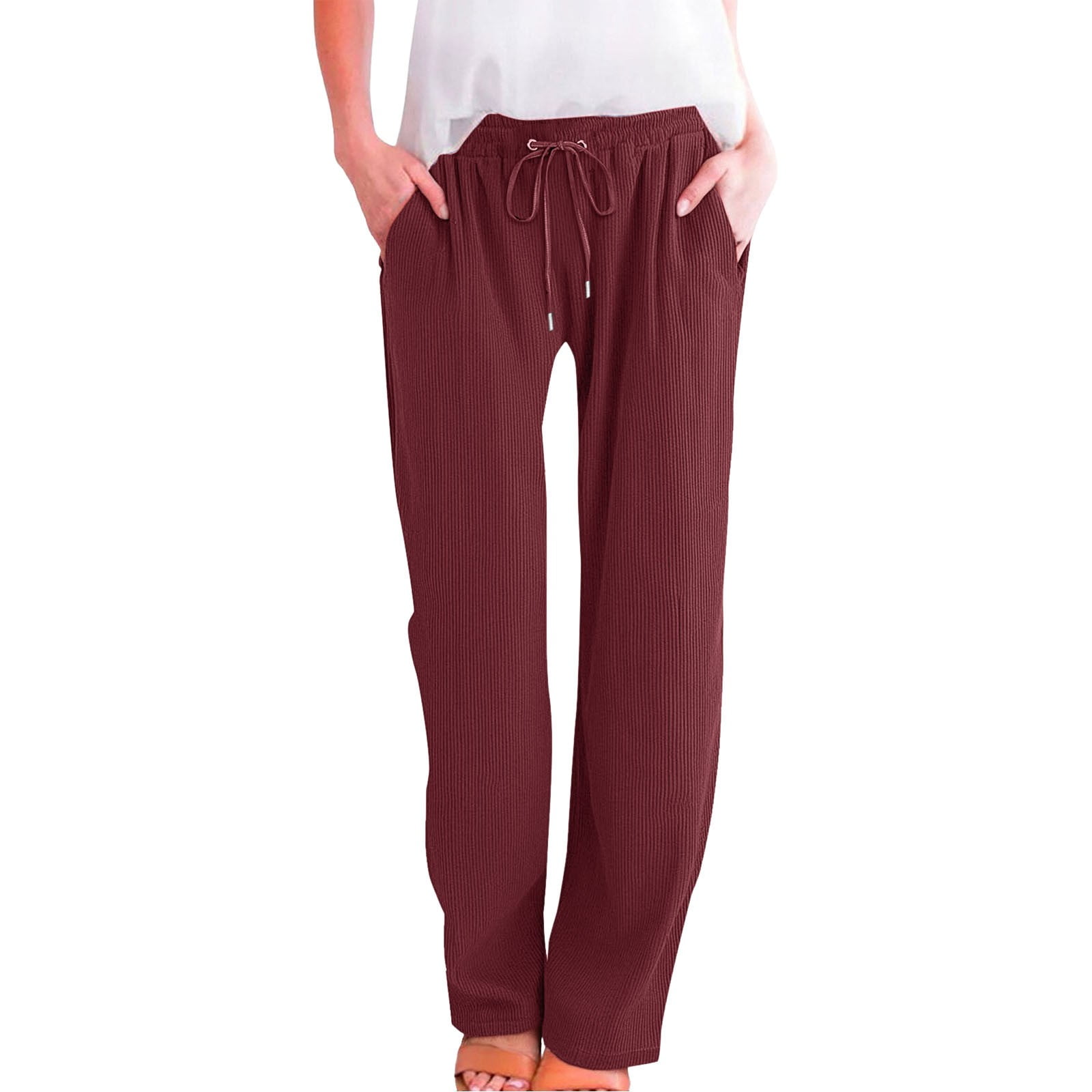 HLKJKLS Sweatpants Women Elastic Waist Straight Corduroy Pants Loose ...