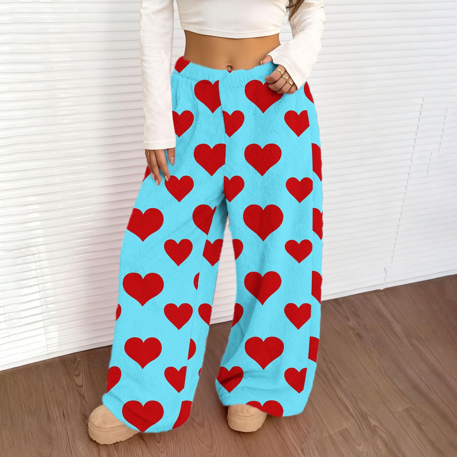 HLKJKLS Sweatpants Women Plush Valentine Flannel Fuzzy Pants Elastic ...