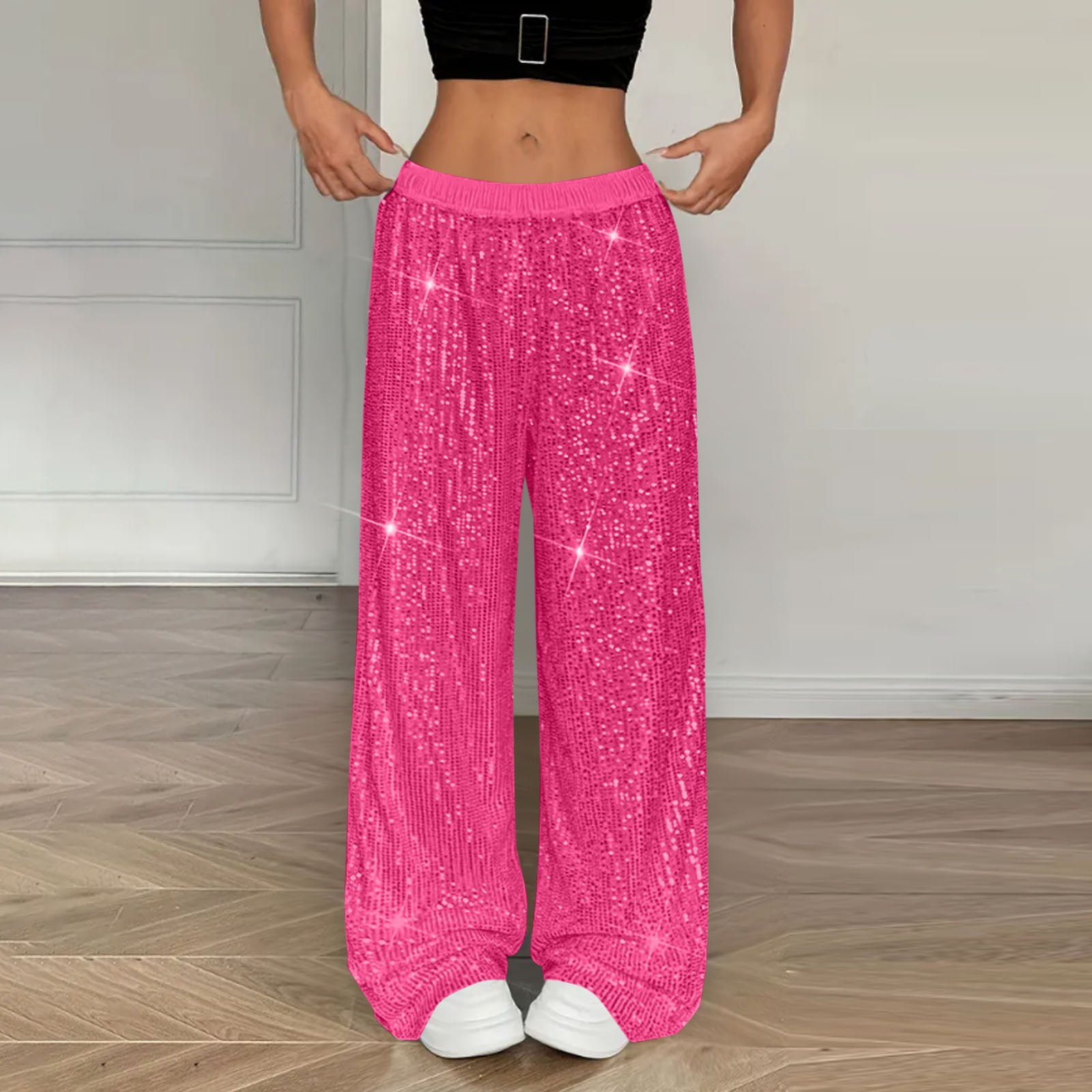 HLKJKLS Sweatpants Women Sequin Dance High Waist Wide Leg Pants ...