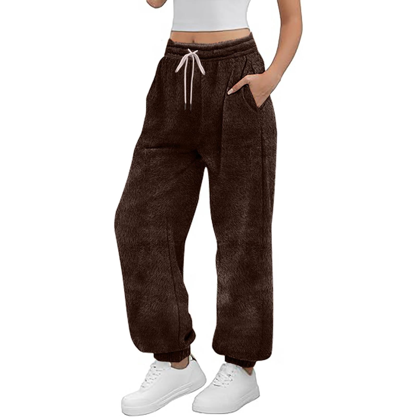 HLKJKLS Sweatpants Women Winter Fleece Warm High Waisted Plush Joggers ...