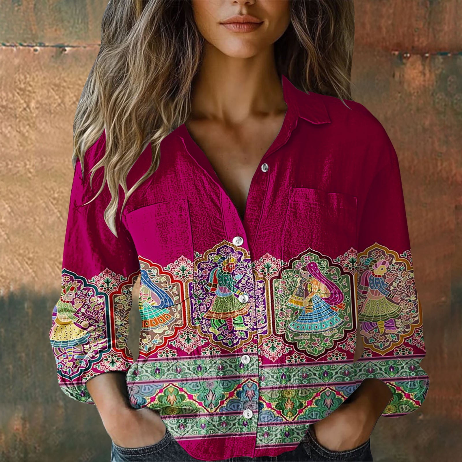 HLKJKLS Winter Clothing For Women Printed Button Down Long Sleeve Shirt ...