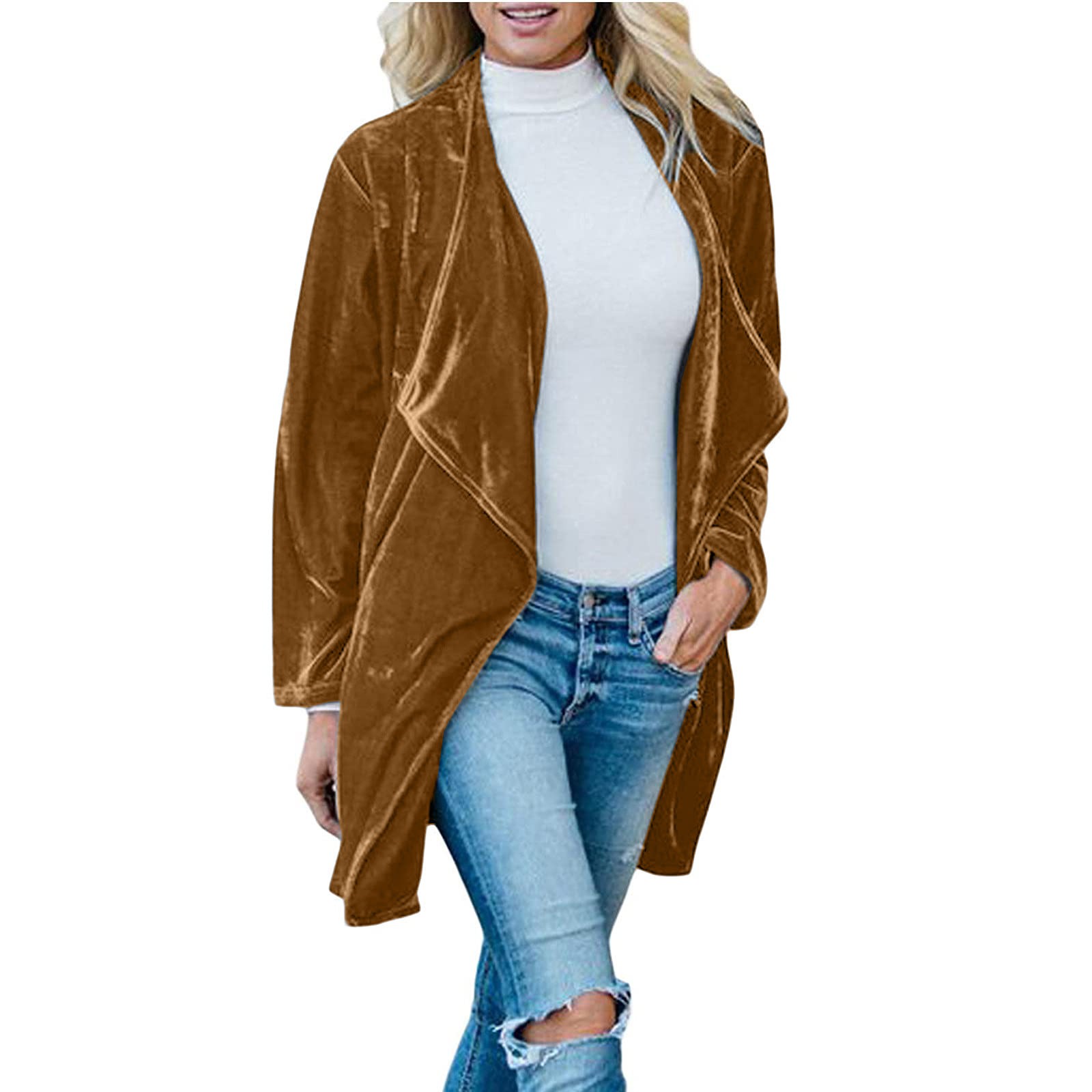 HLKJKLS Winter Clothing For Women Velvet Open Front Cardigan Coat With ...