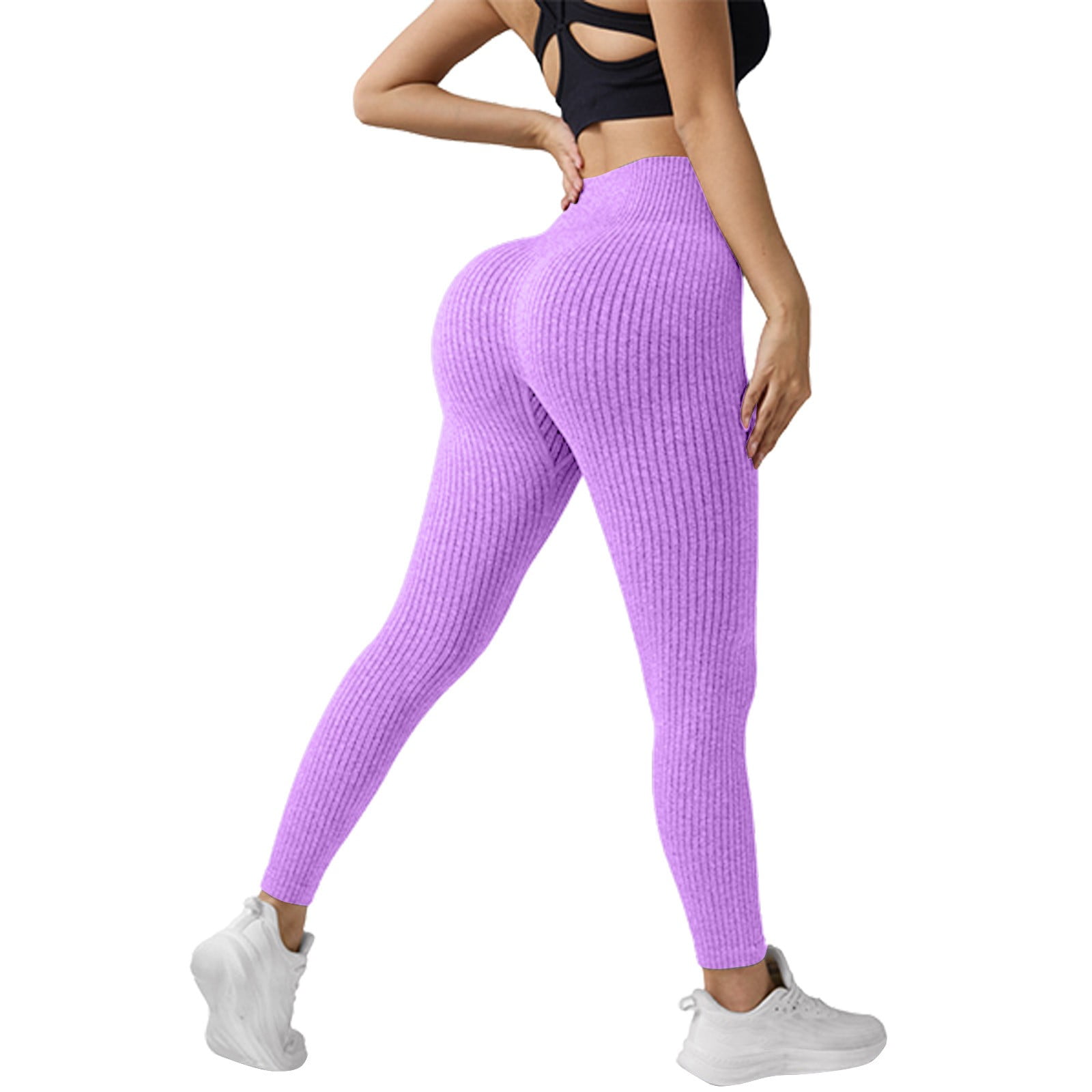 HLKJKLS Yoga Pants Women High Waisted Tight Vertical Stripe Threaded ...
