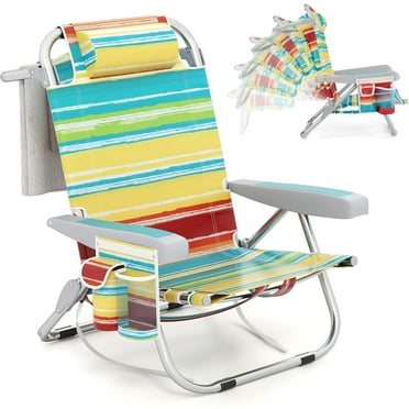 Homevative Tall Folding Backpack Beach Chair with Towel Bar, High Tide ...