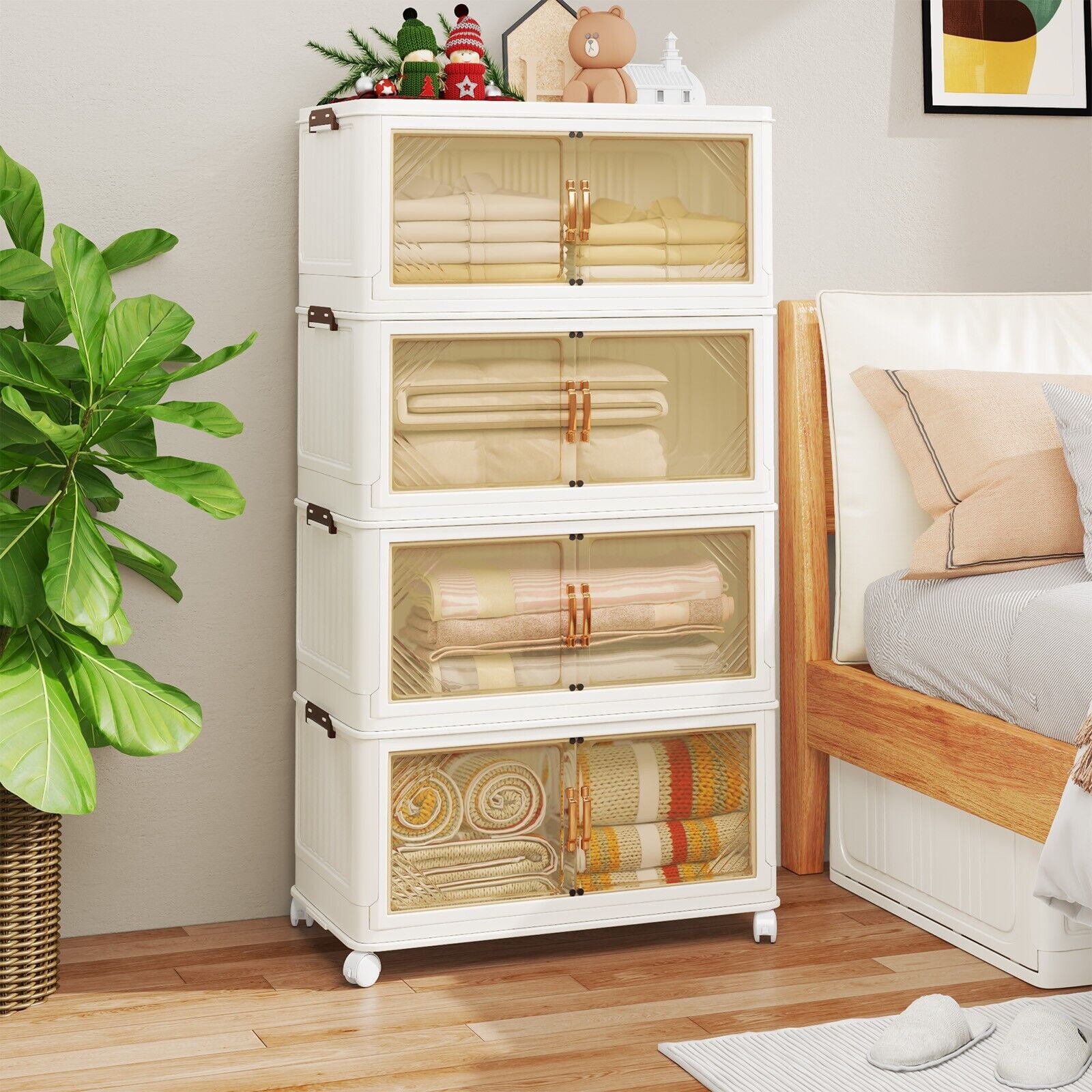 HLL 4-Tier, 360QT Large Stackable Storage Bins with Lids, White ...