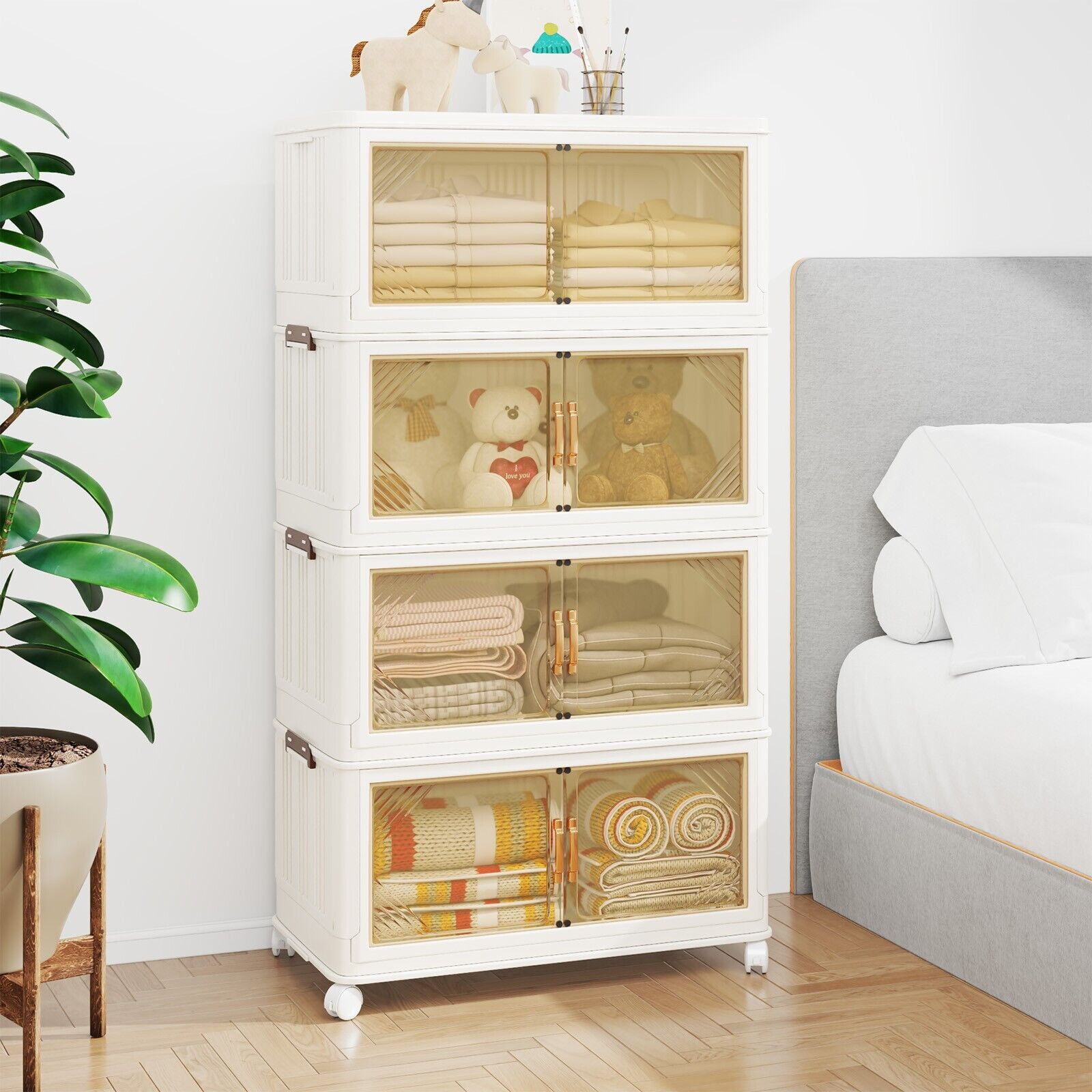 HLL 4-Tier, 480QT Large Stackable Storage Bins with Lids, White ...