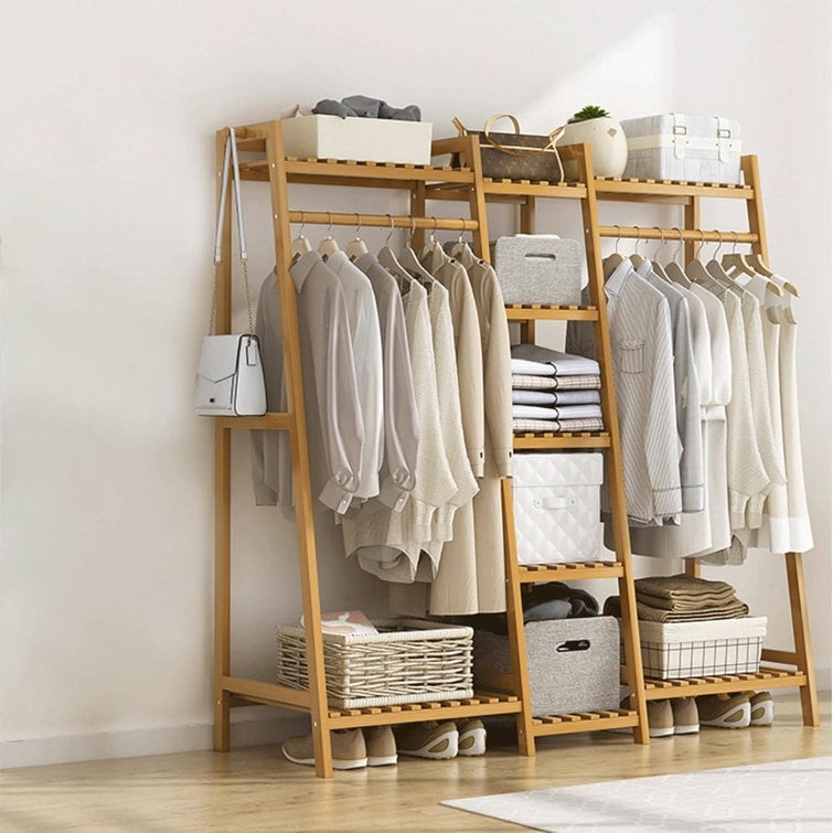 HLL 51.2" L bamboo clothing racks with suspension rods, storage racks ...