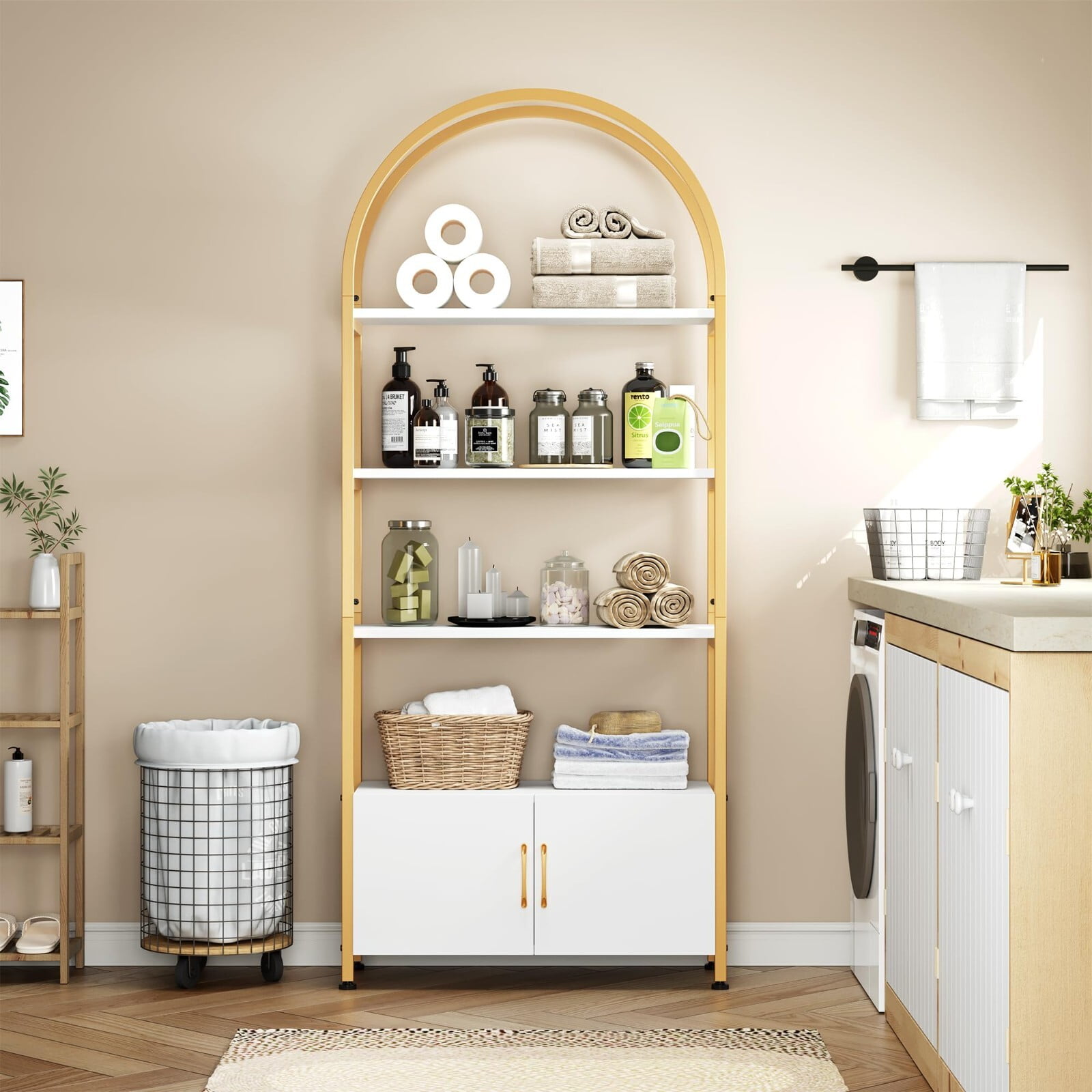 HLL 71" Industrial Book Shelf w/ Studry Metal Frame, 4-Tier Arched ...