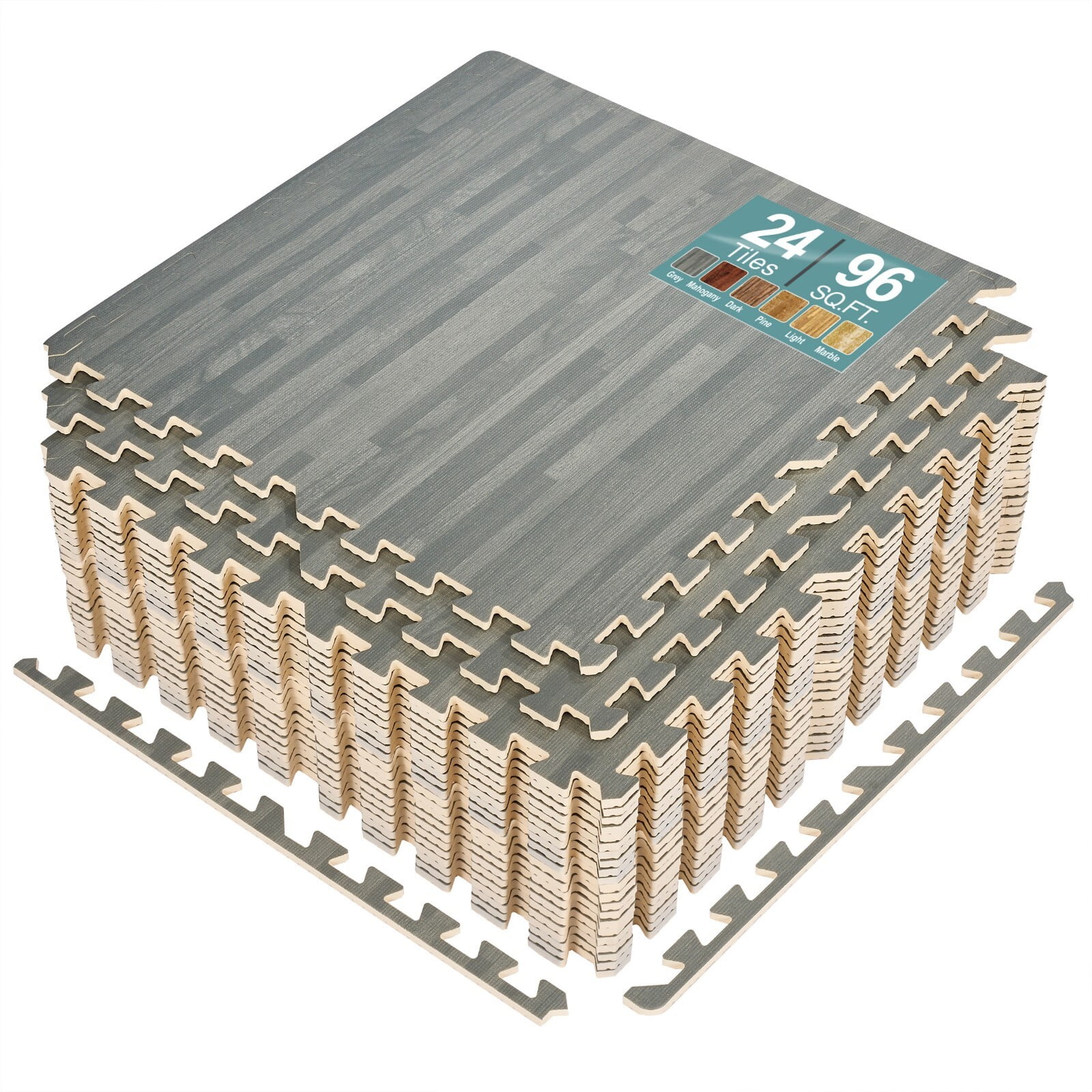 HLL 96 square feet wood grain floor tile, 24 interlocking EVA foam pads ...