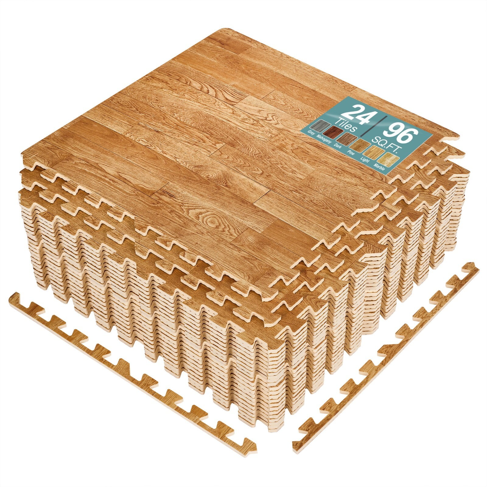 HLL 96 square feet wood grain floor tile, 24 interlocking EVA foam pads ...