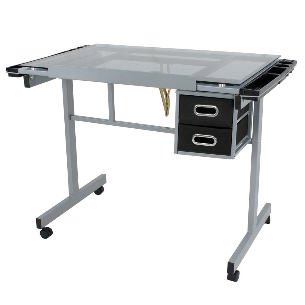 HLL Adjustable Drafting Table with Glass Tabletop, Art Desk and Craft ...