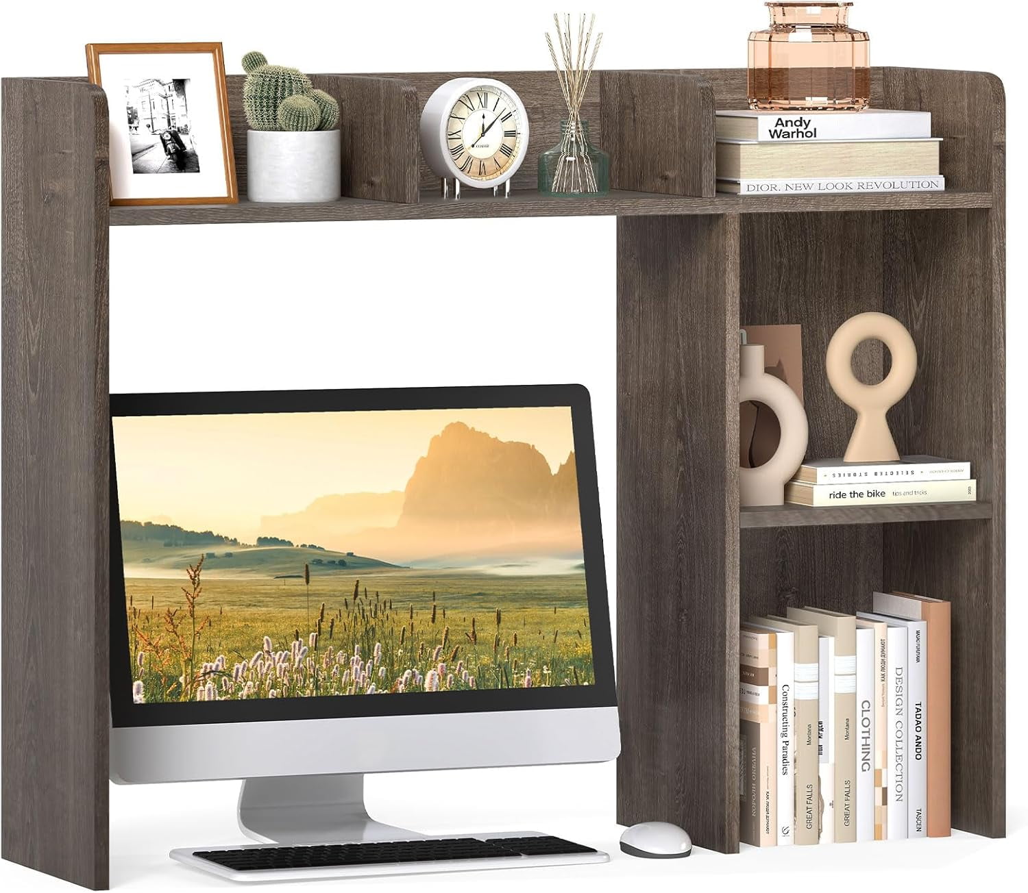 HLL Desktop Bookshelf, Countertop Storage Hutch with 5 Shelves for ...