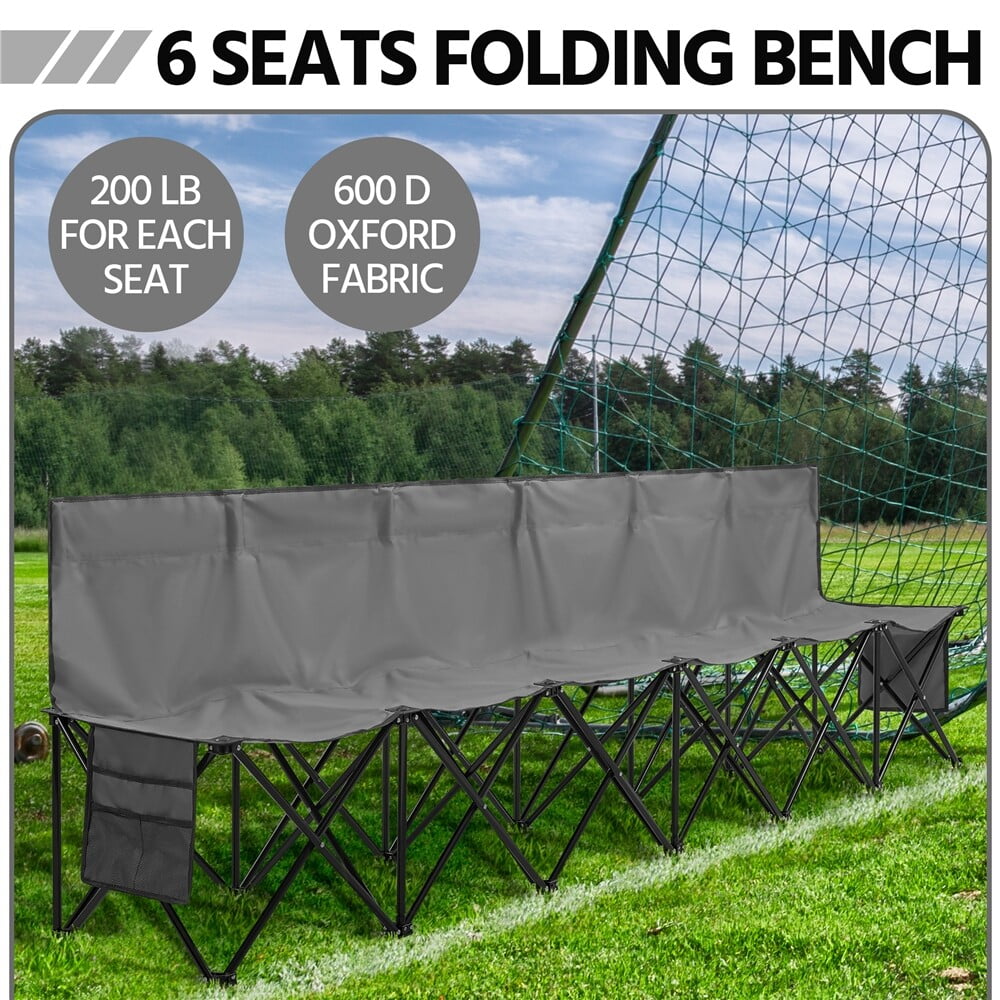 HLL Folding Chair Sports 6 Seat Sideline Portable Team Bench w/ Sidebag ...