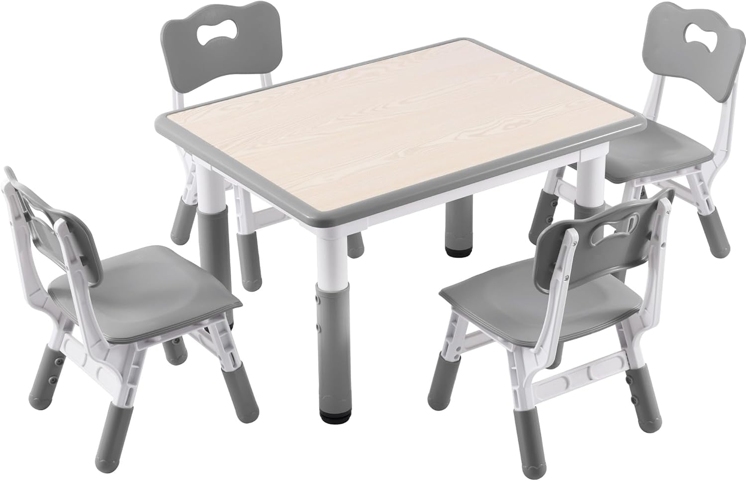 HLL Kids Study Table and Chairs Set, Height Adjustable Toddler Table and Chair Set for Kids Ages ...