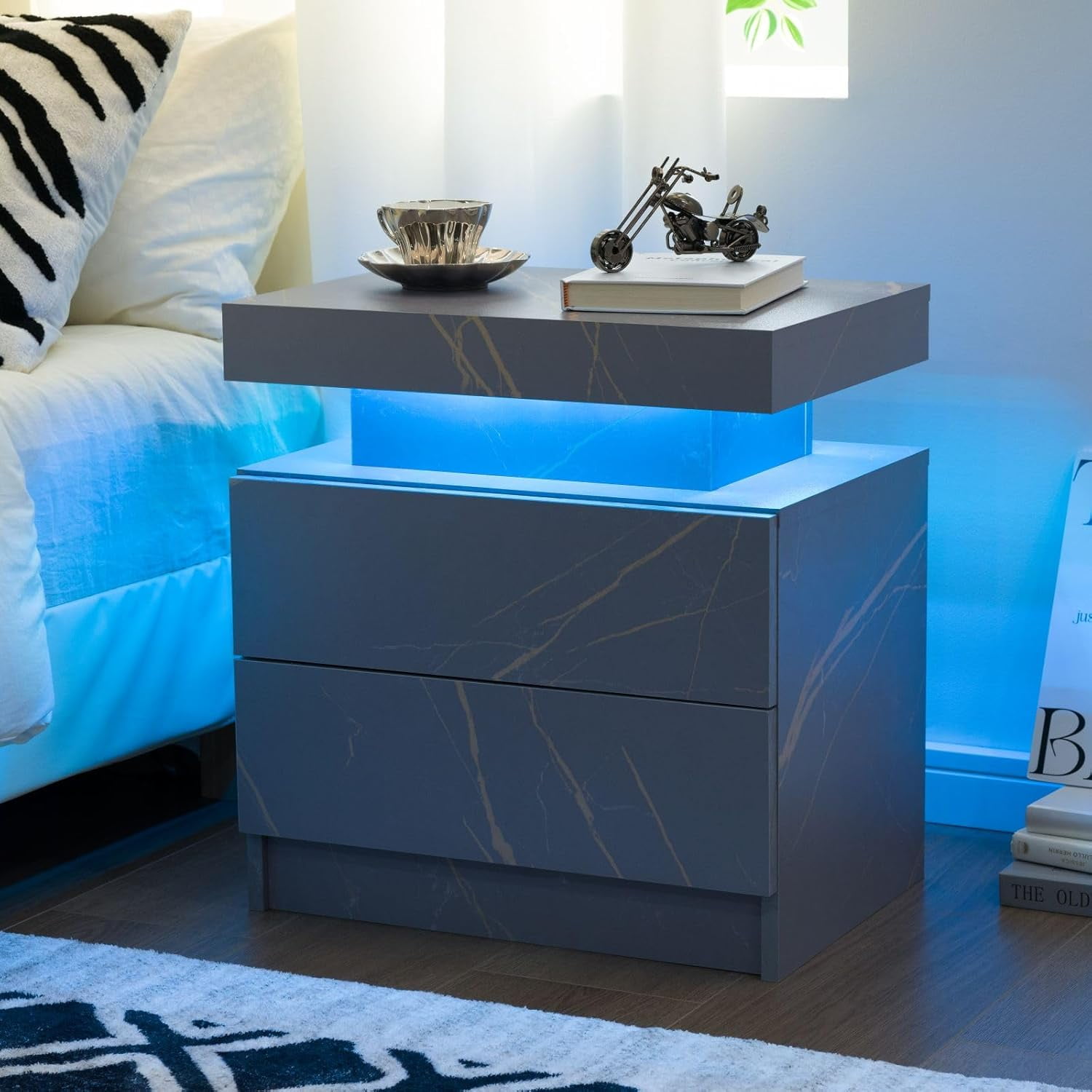 HLL Nightstand LED Bedside Table LED Cabinet LED Lights Modern End Side ...