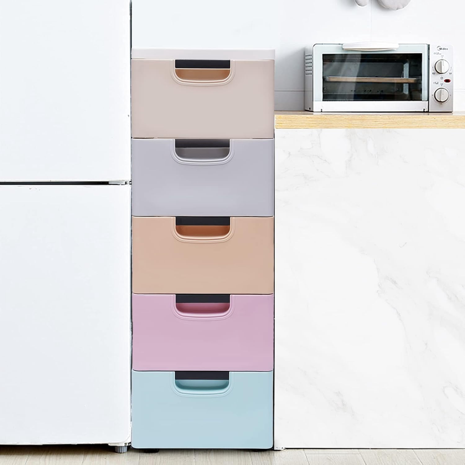 HLL Plastic Storage Cabinet Stackable Storage Cart 5 Drawer Containers ...