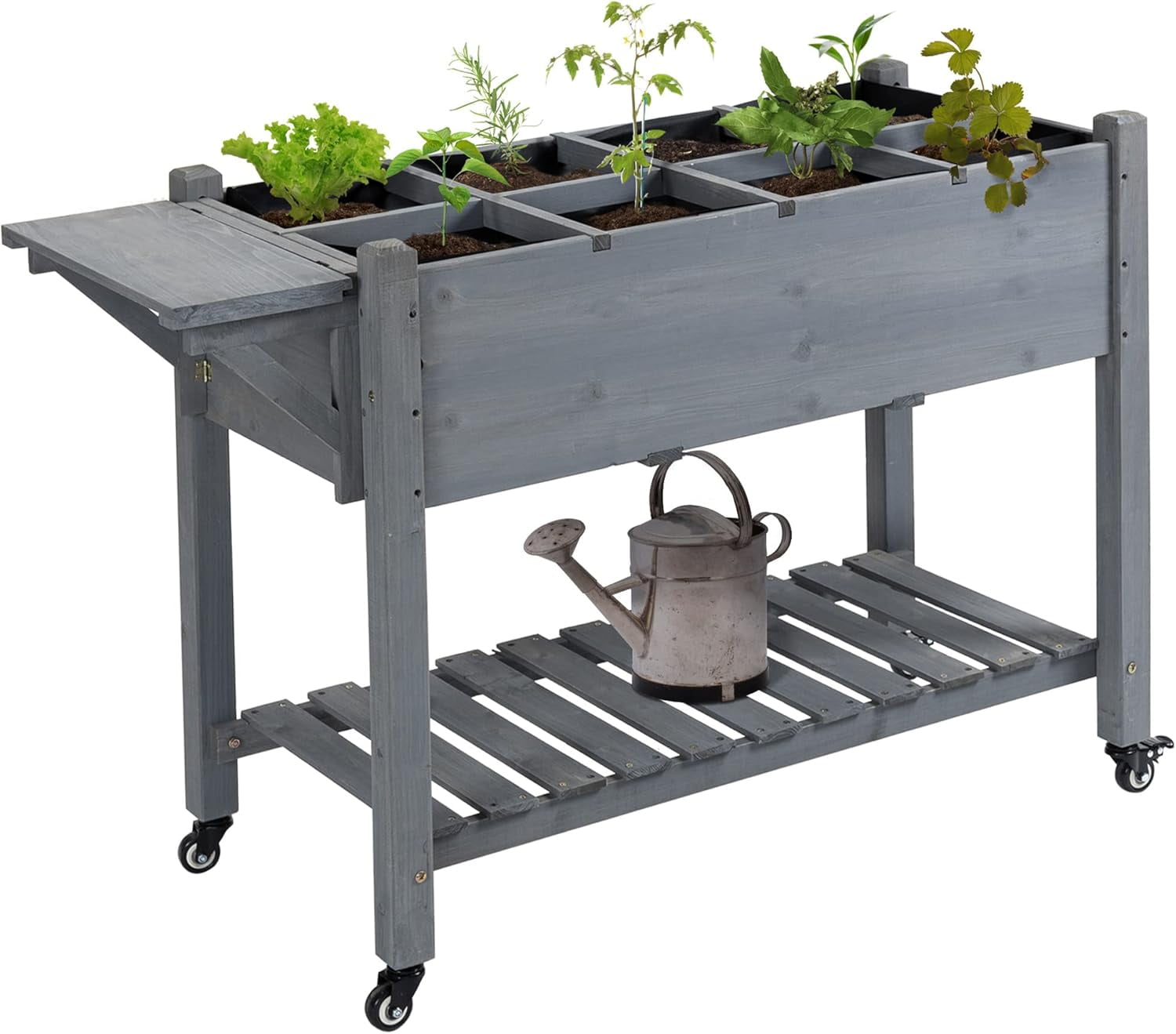 HLL Raised Garden Bed with 8 Grow Grids, Wooden Outdoor Plant Box Stand ...