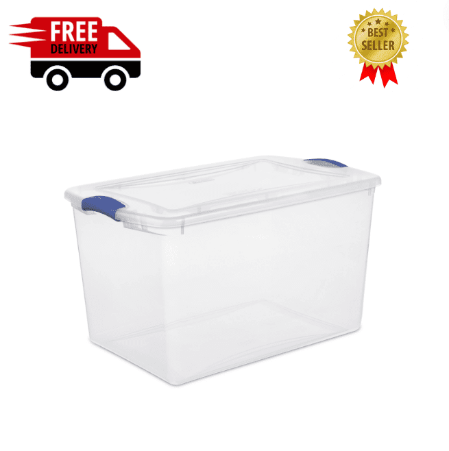 HLL Stackable plastic tote box storage container box 66 quarts blue ...