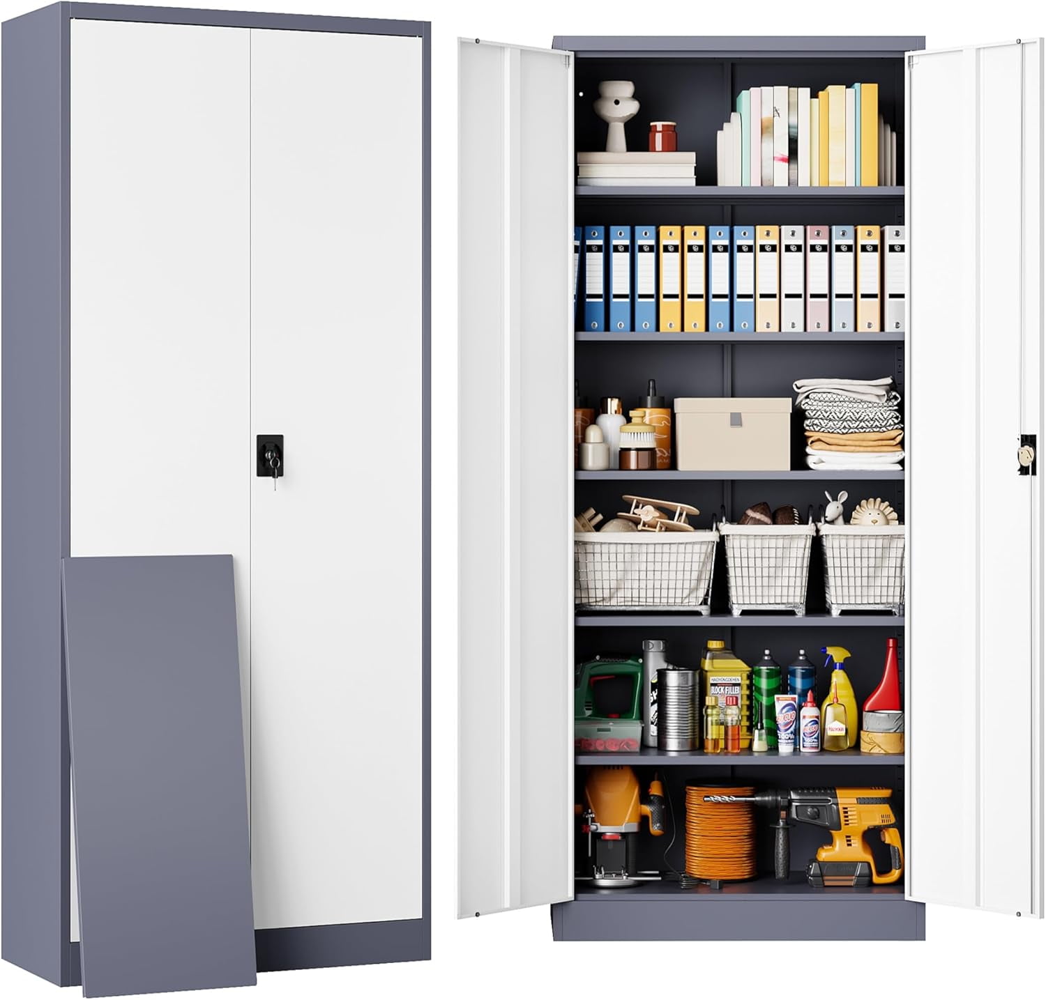 HLL Storage Cabinet with Doors and Shelves,71" Metal Storage Cabinet ...