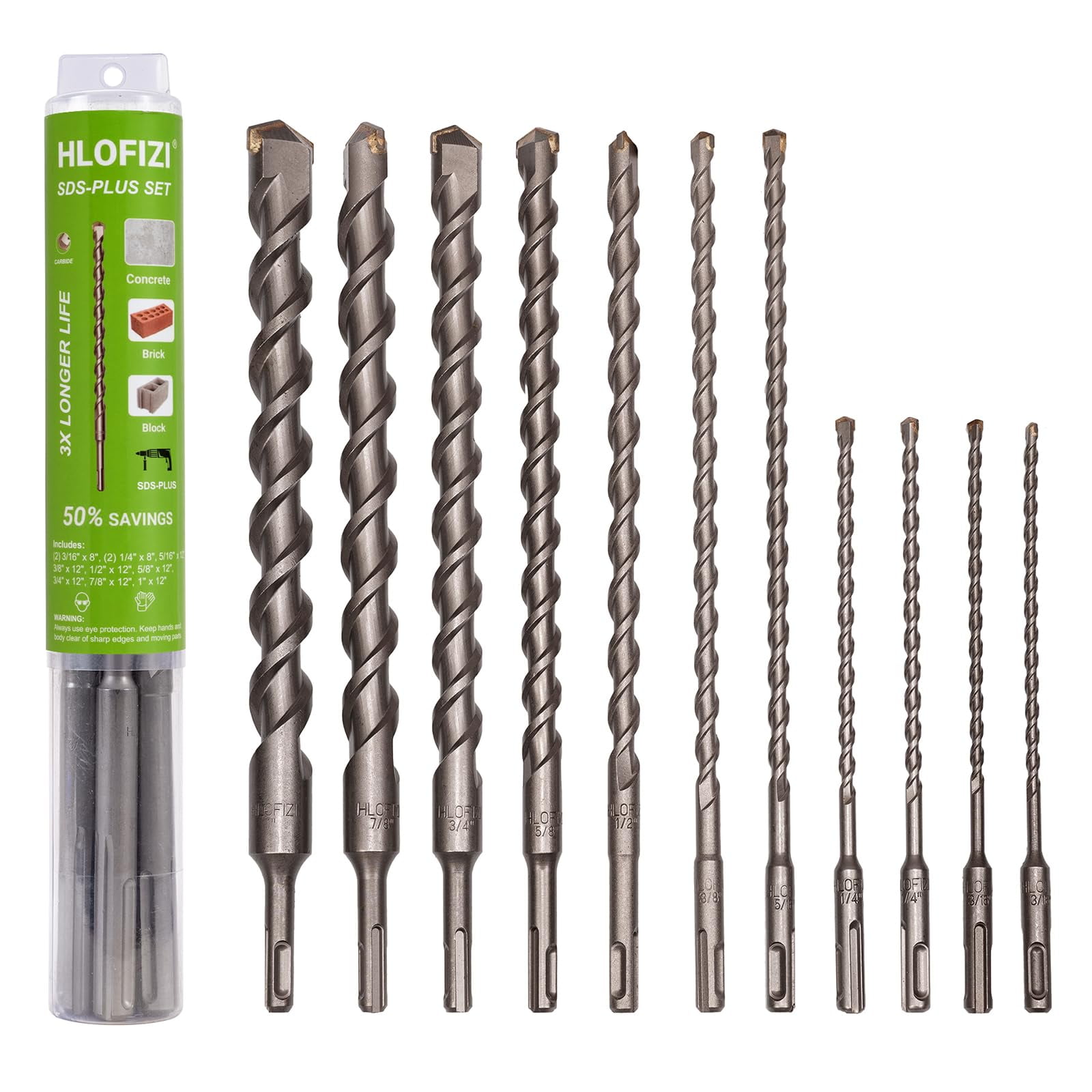 HLOFIZI SDS Plus Bits 11-Piece Rotary Hammer Drill Bits Set for Masonry ...