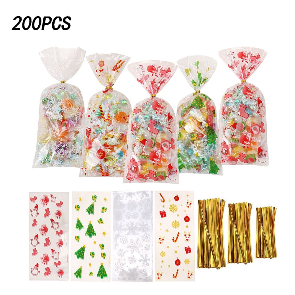 HLONK 200 PCS Christmas Candy Bag Christmas Treat Bags Candy Goodies ...