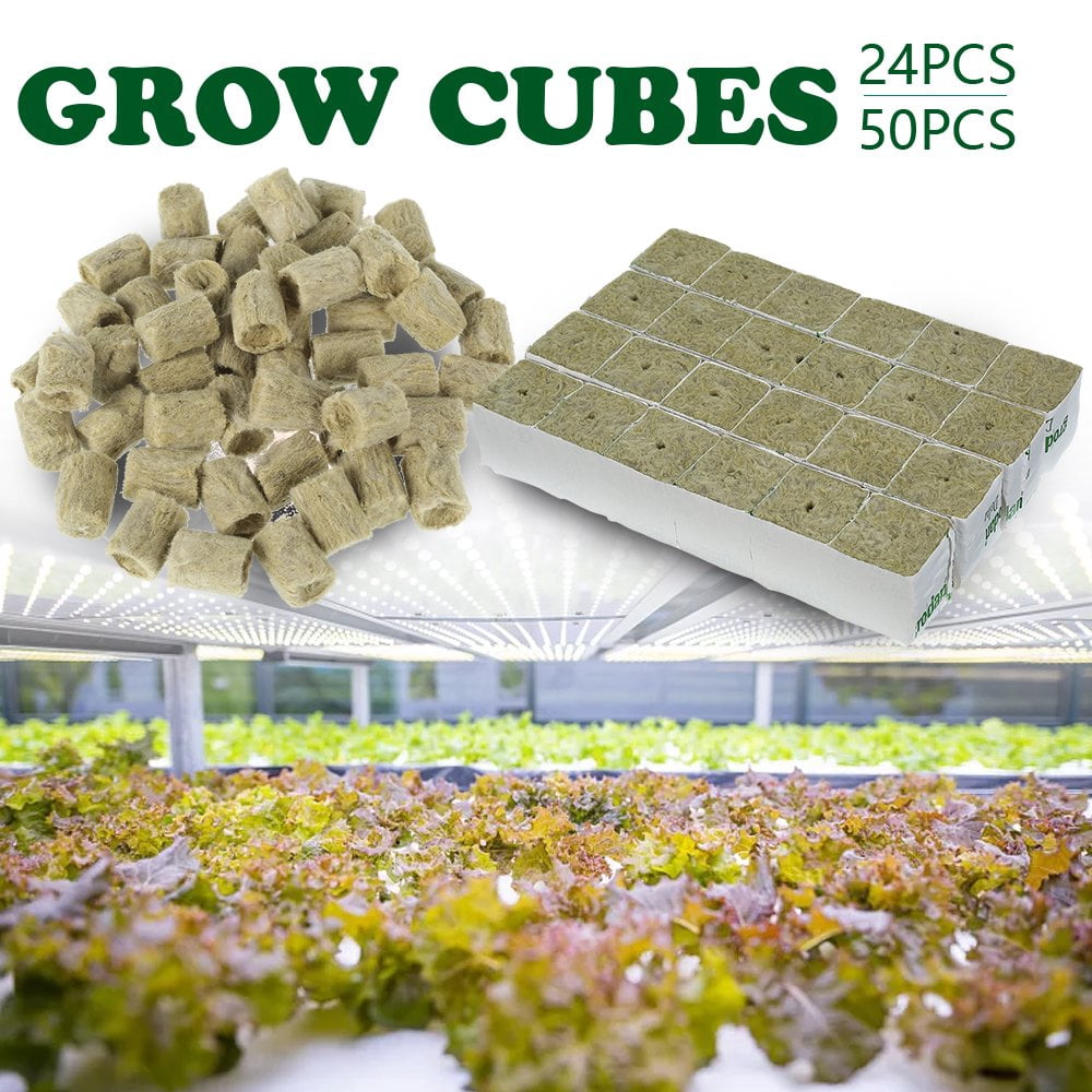 HLONK 24/50Pcs Rockwool Cubes Hydroponic Grow Media Soilless ...