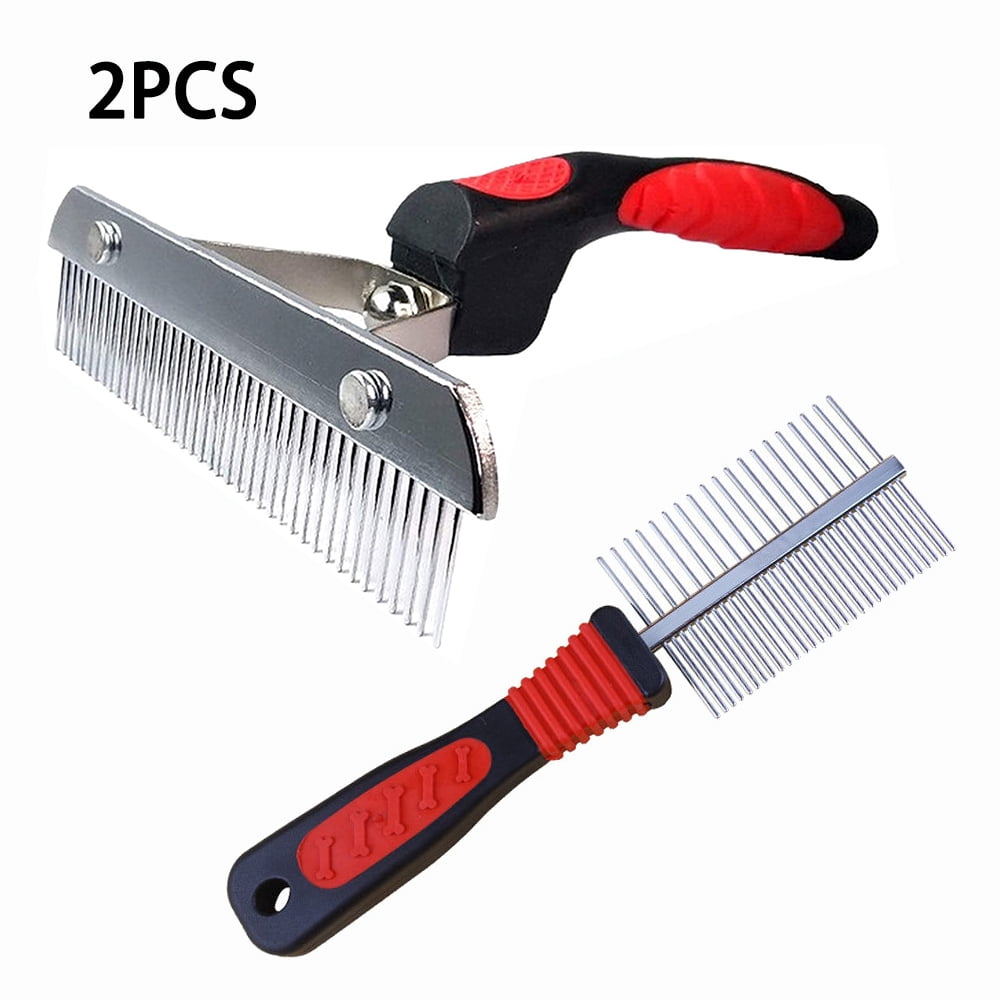 HLONK 2PCS Grooming Rake Undercoat Brush for Dogs Long Hair, Long Tooth ...