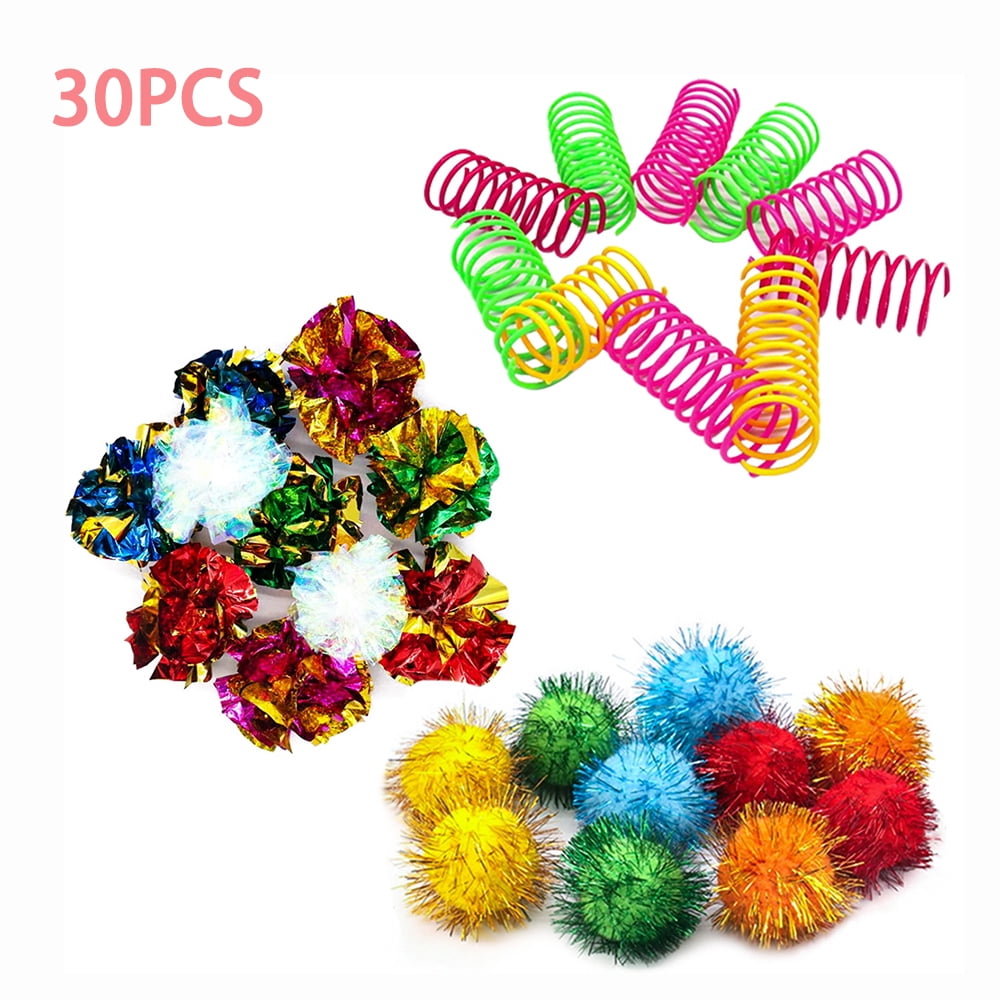HLONK 30Pcs Cat Spring Toys Plastic Spiral Spring Plush Chew Ball ...