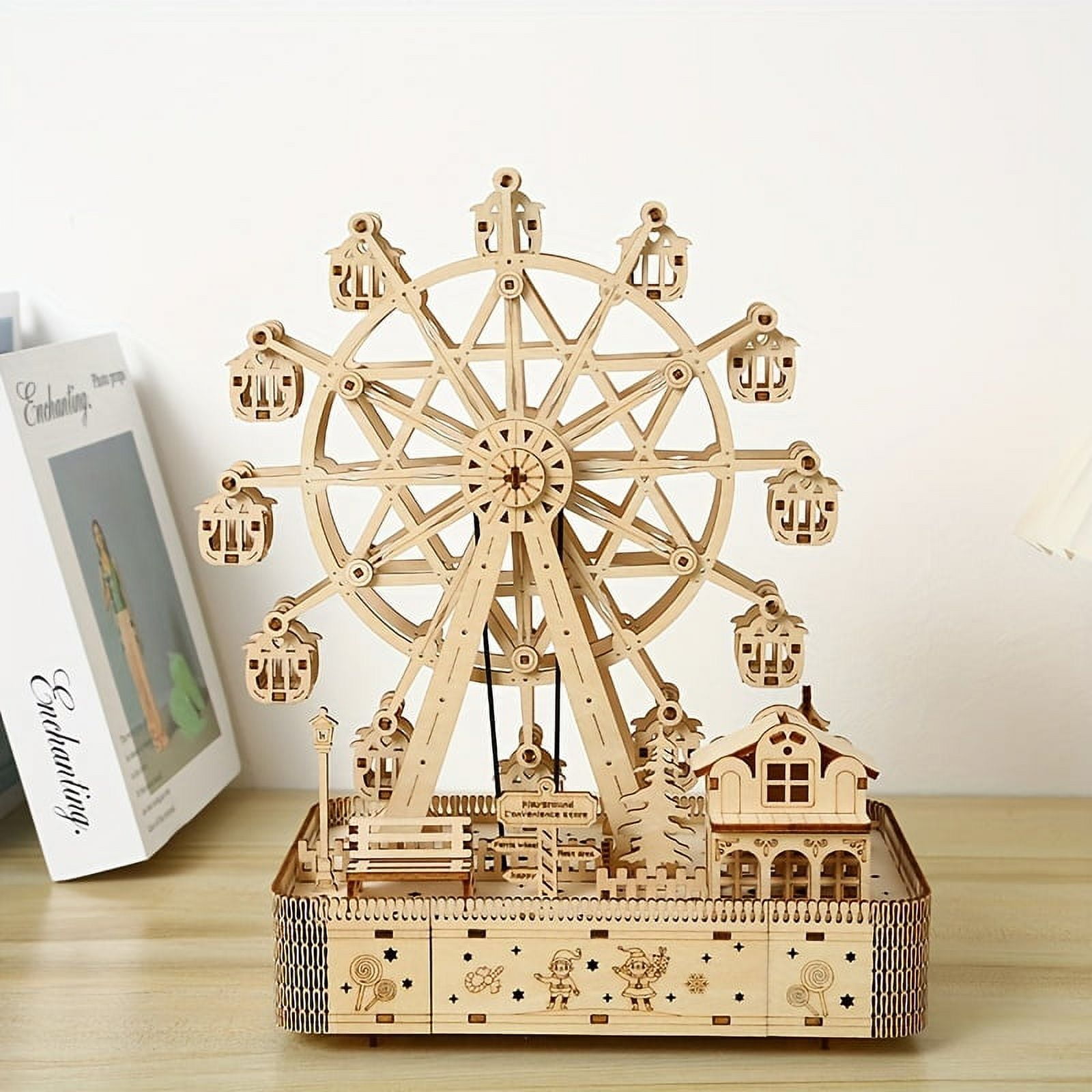 HLONK 3D Wooden Ferris Wheel Music Box - LED Illuminated Handcrafted ...