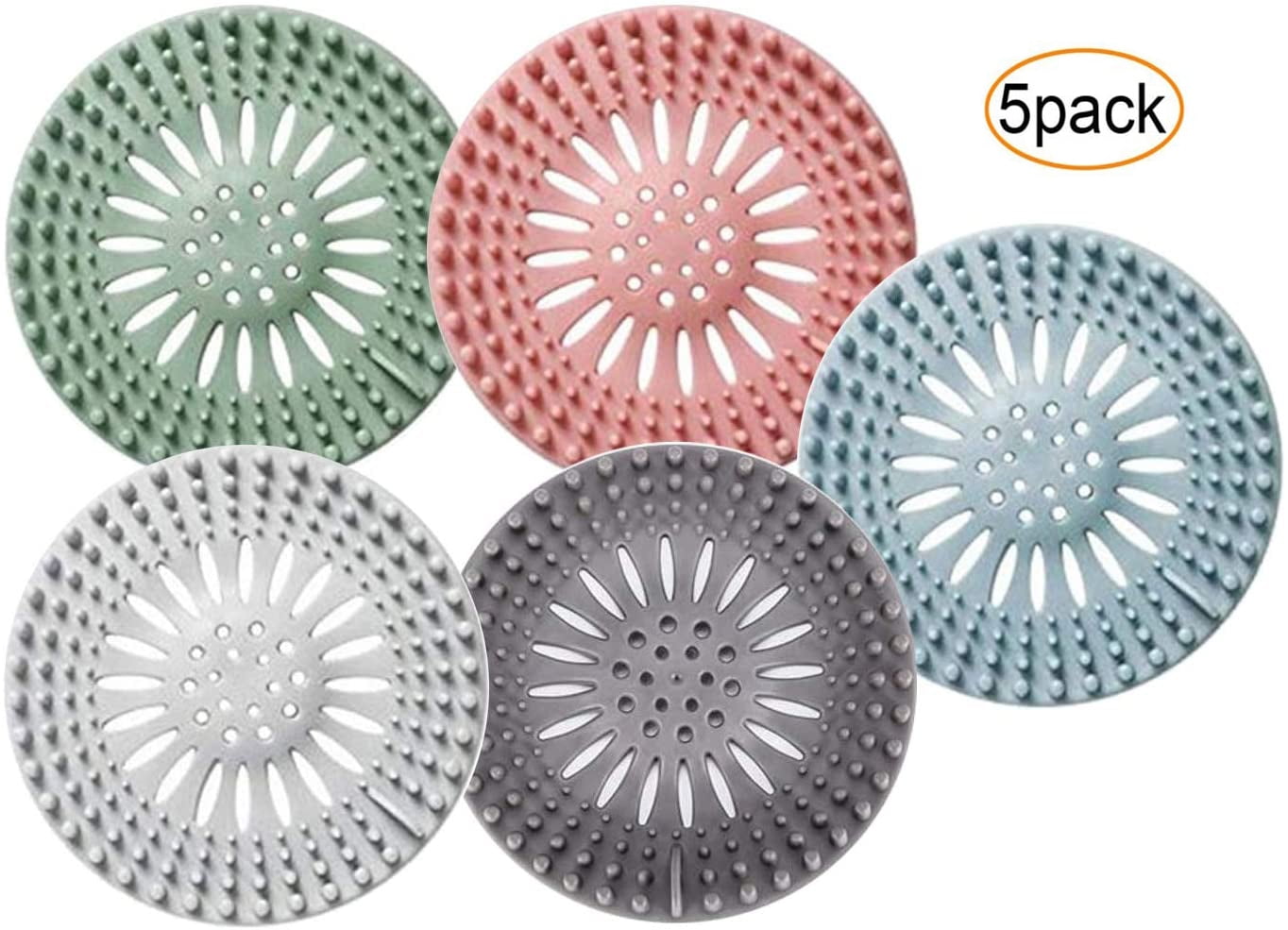 HLONK 5 Pack Drain Hair Catcher Durable Silicone Hair Trap with Suction ...