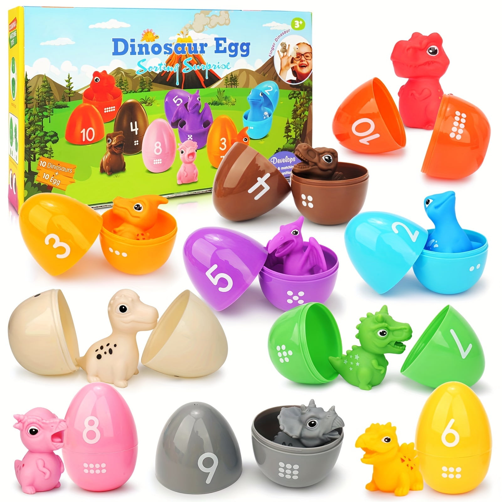 HLONK Dinosaur Egg Sorting Surprise Hands-On Learning! 10 Dinosaur Eggs ...