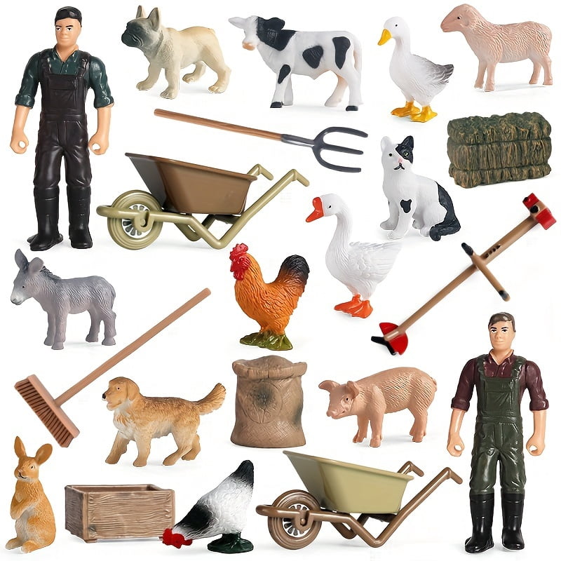 HLONK Farm Friends Action Figures Set - Zoo Farm Tools Playset with ...