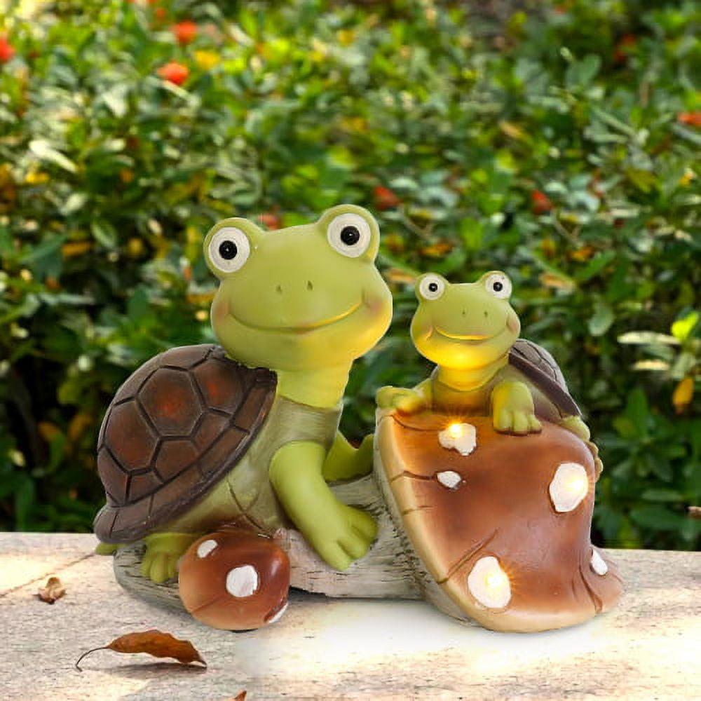 HLONK Garden Statue Cute Frog Face Turtles Figurines,Solar Powered ...