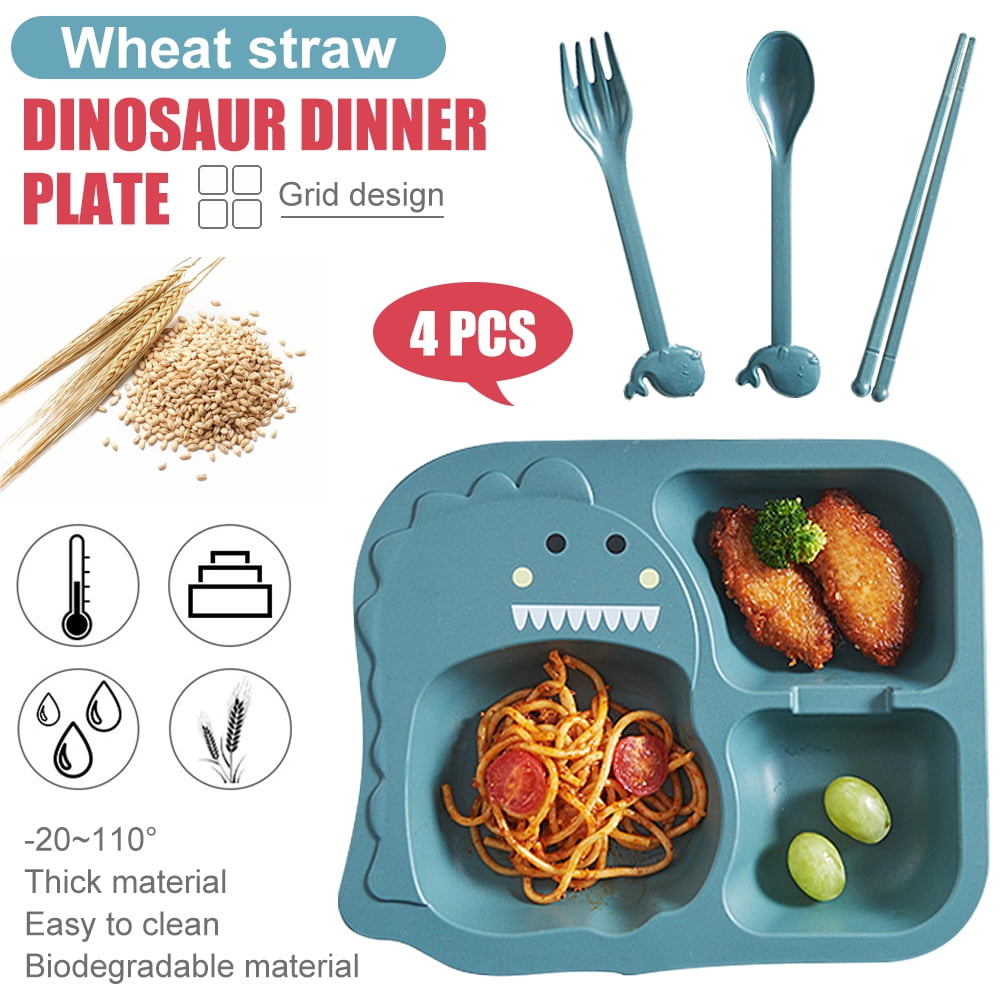HLONK Kids Plates Set, 4 piece (Plates with Forks and Spoons ...