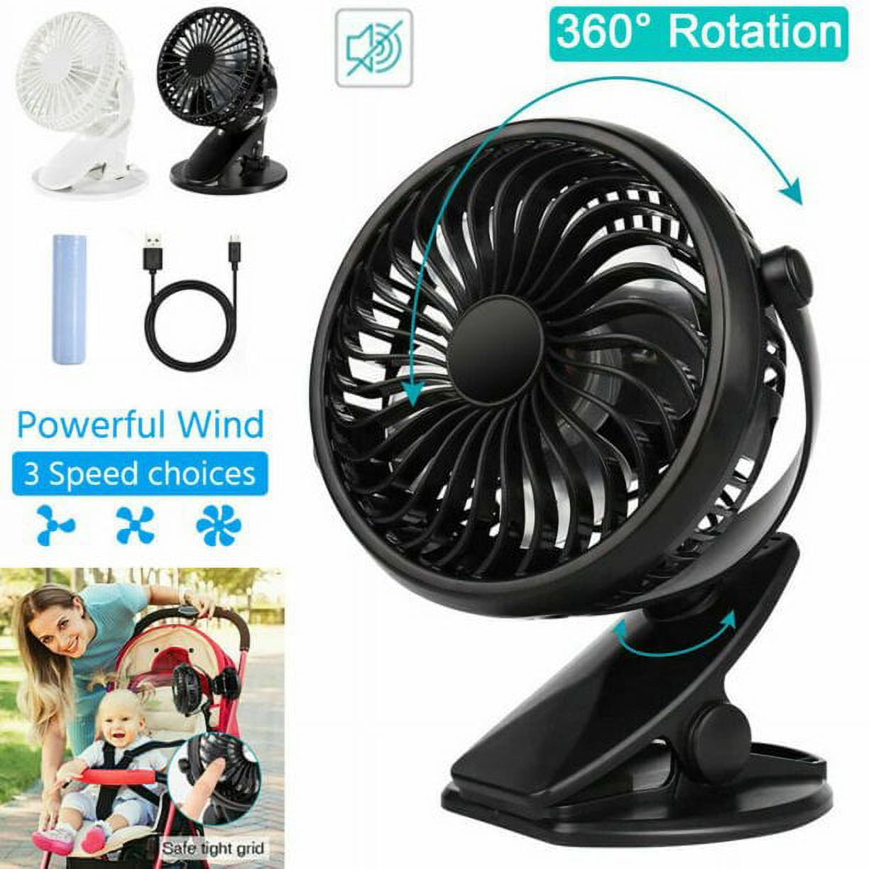 HLONK Portable USB Rechargeable Mini Cooling Fan Clip On Desk Baby ...