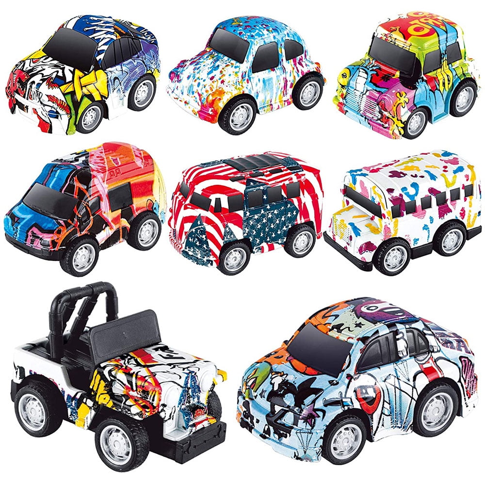 HLONK Pull Back Cars, 8 Pcs Style Metal Powered Cars Trucks Toys Pull ...