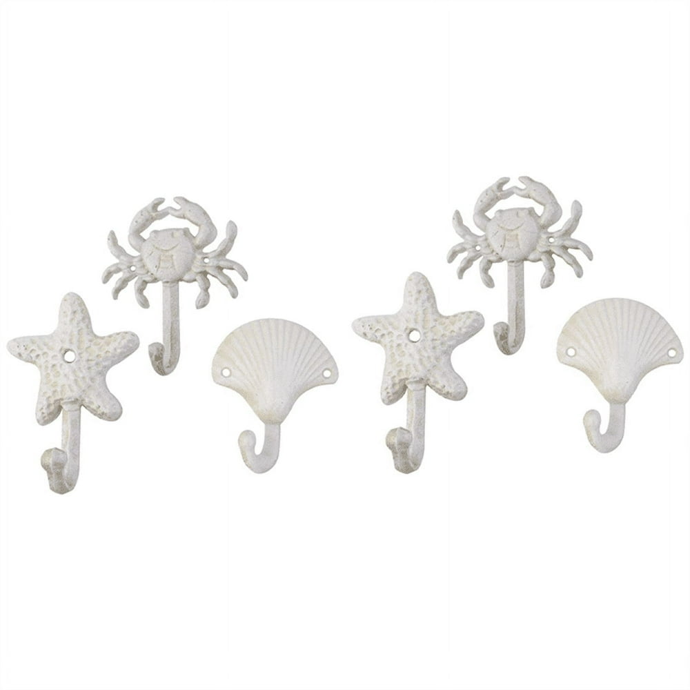 HLONK Nautical Coastal Wall Hooks, Set of 6 Cast Iron Starfish ...