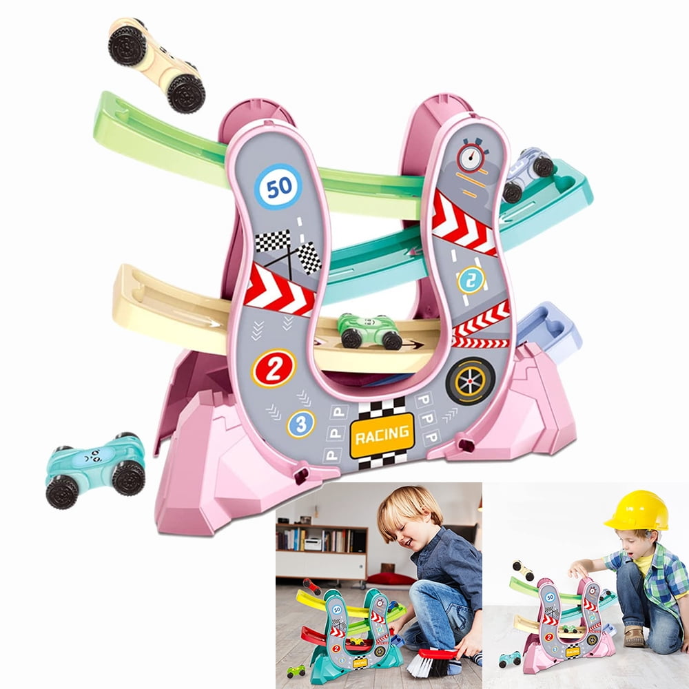 HLONK Toys for Toddlers 2 3 Year Old Boys Girls, Wooden Car Ramp Toy ...