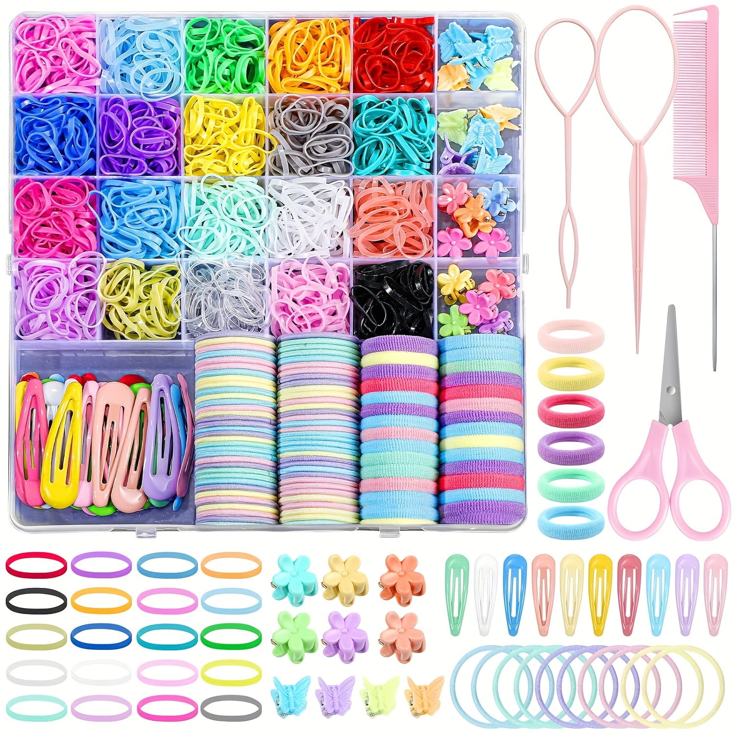 HLONK Ultimate Hair Styling Kit - 1543/1544pcs Elastic Bands In 20 ...