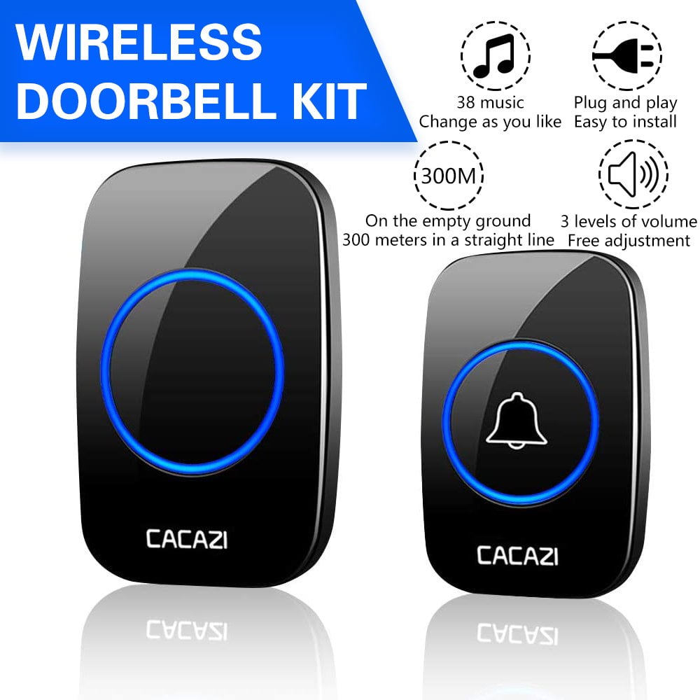 HLONK Wireless Doorbell, Plug-in Receiver, Waterproof Push Button with ...