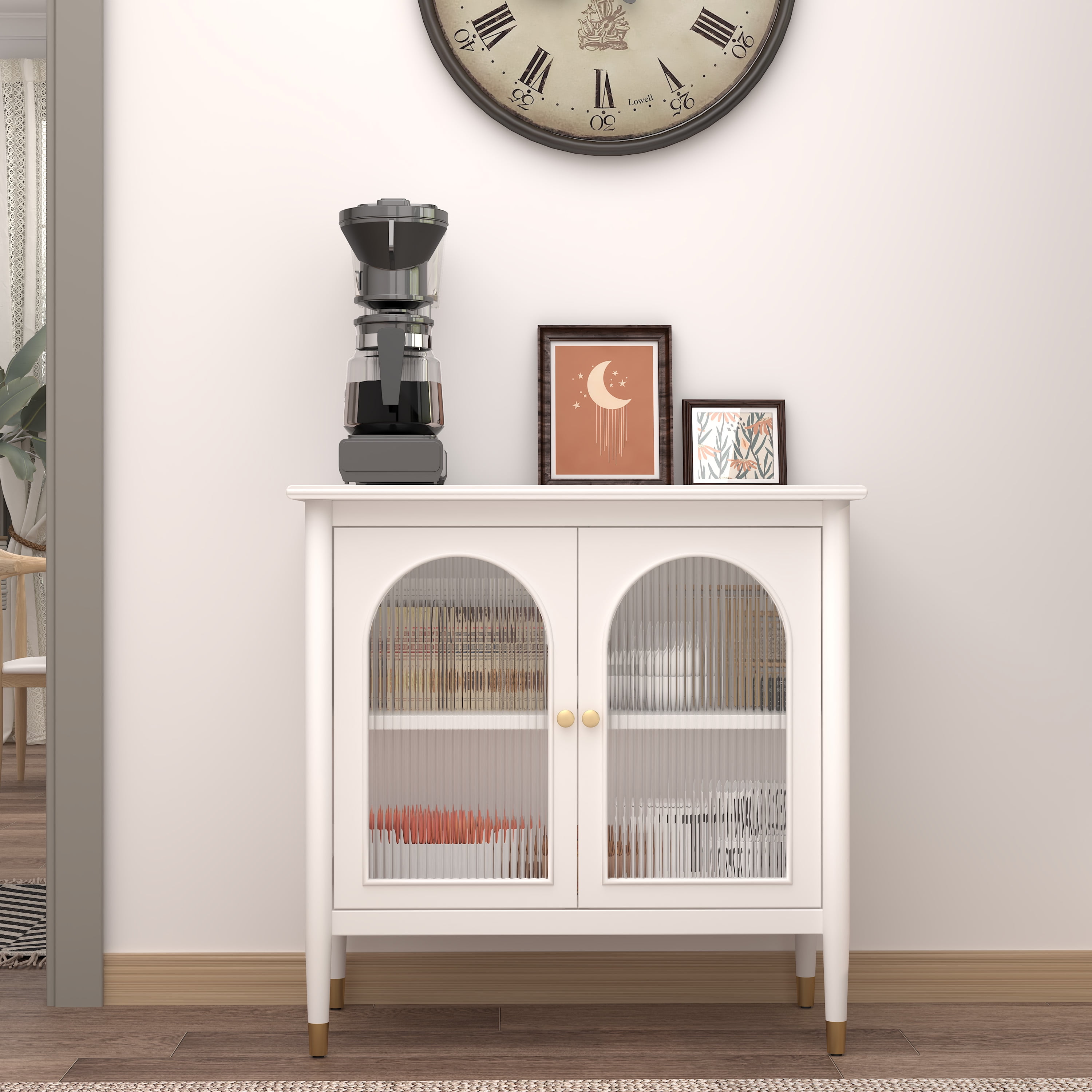 HLR 31.4" Storage Cabinets with 2 Arched Glass Doors, Side Board Buffet ...