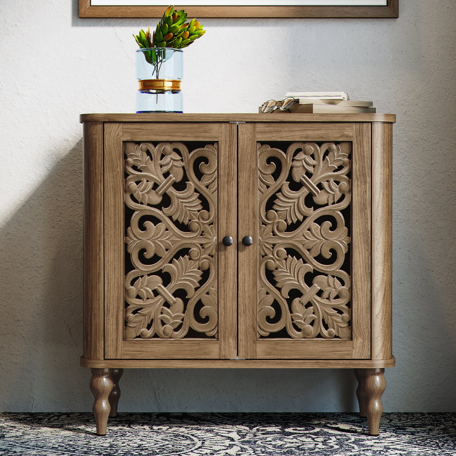 HLR 31.5"W Mid Century Rounded Corners Sideboards Buffets Cabinet with ...