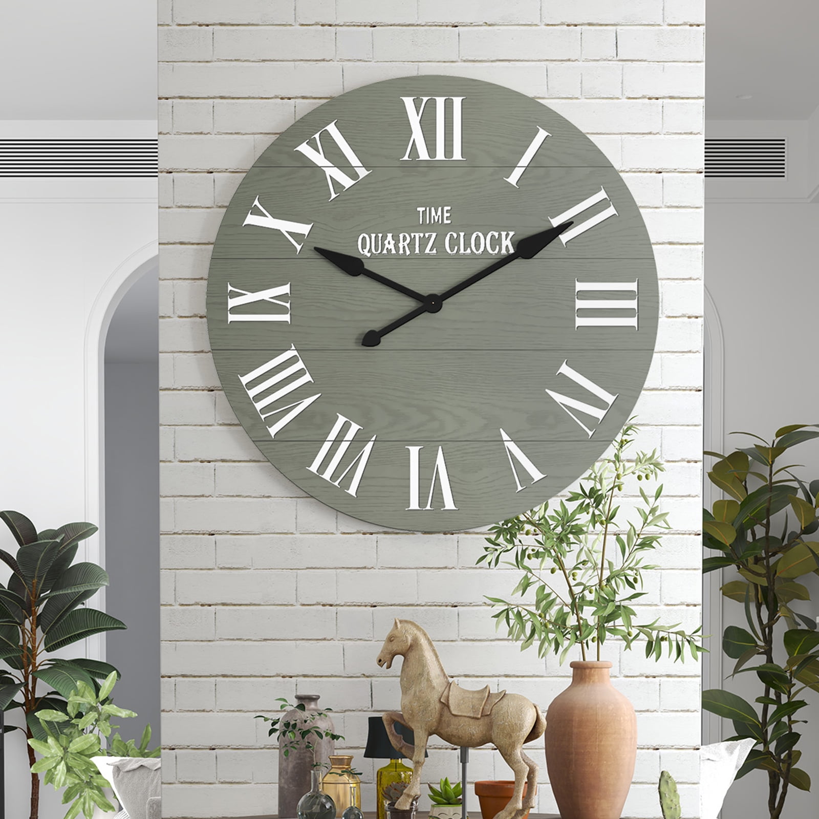 HLR 35.5” Farmhouse Large Shiplap Round Wall Clock with Roman Numeral ...