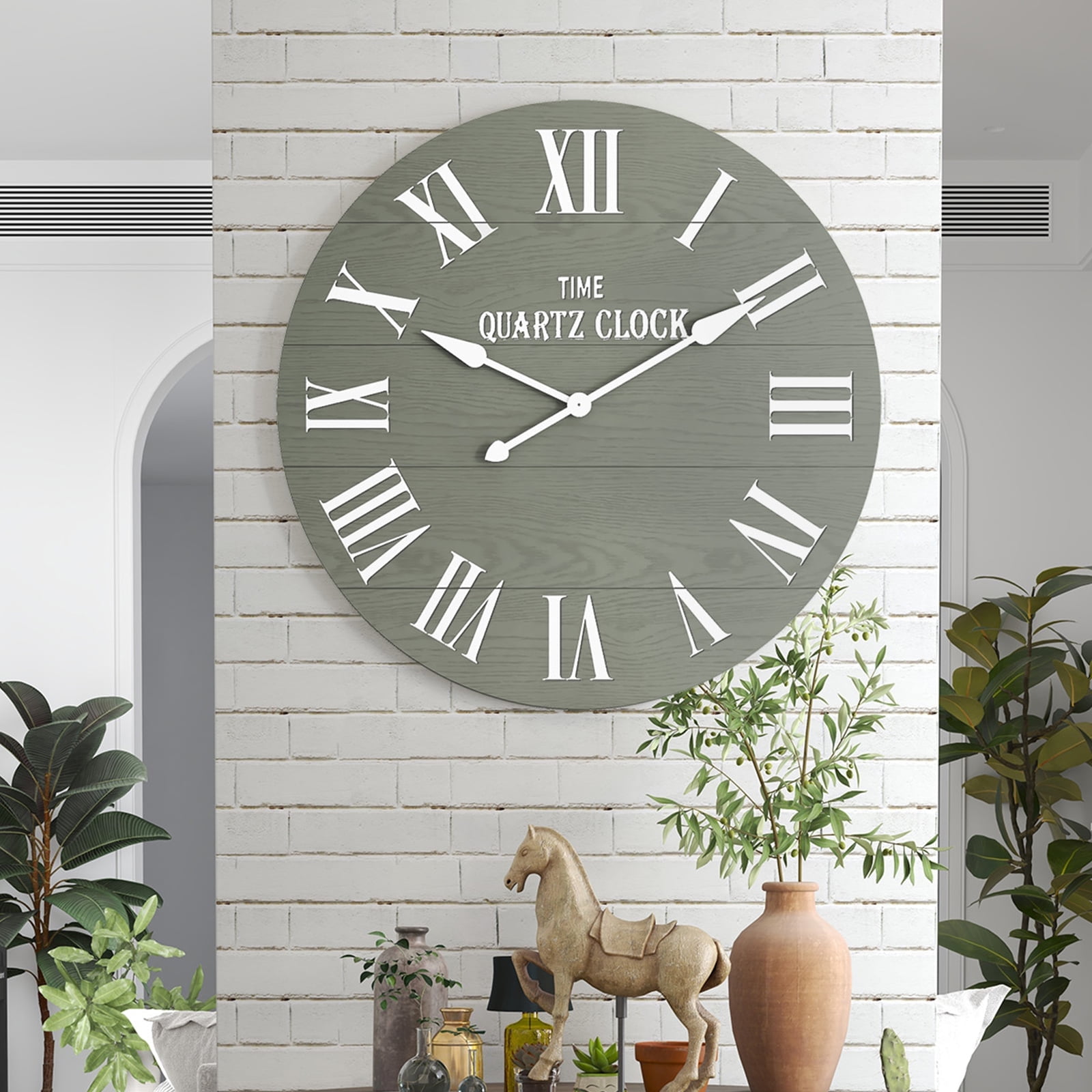 HLR 35.5” Farmhouse Large Shiplap Round Wall Clock with Roman Numeral ...