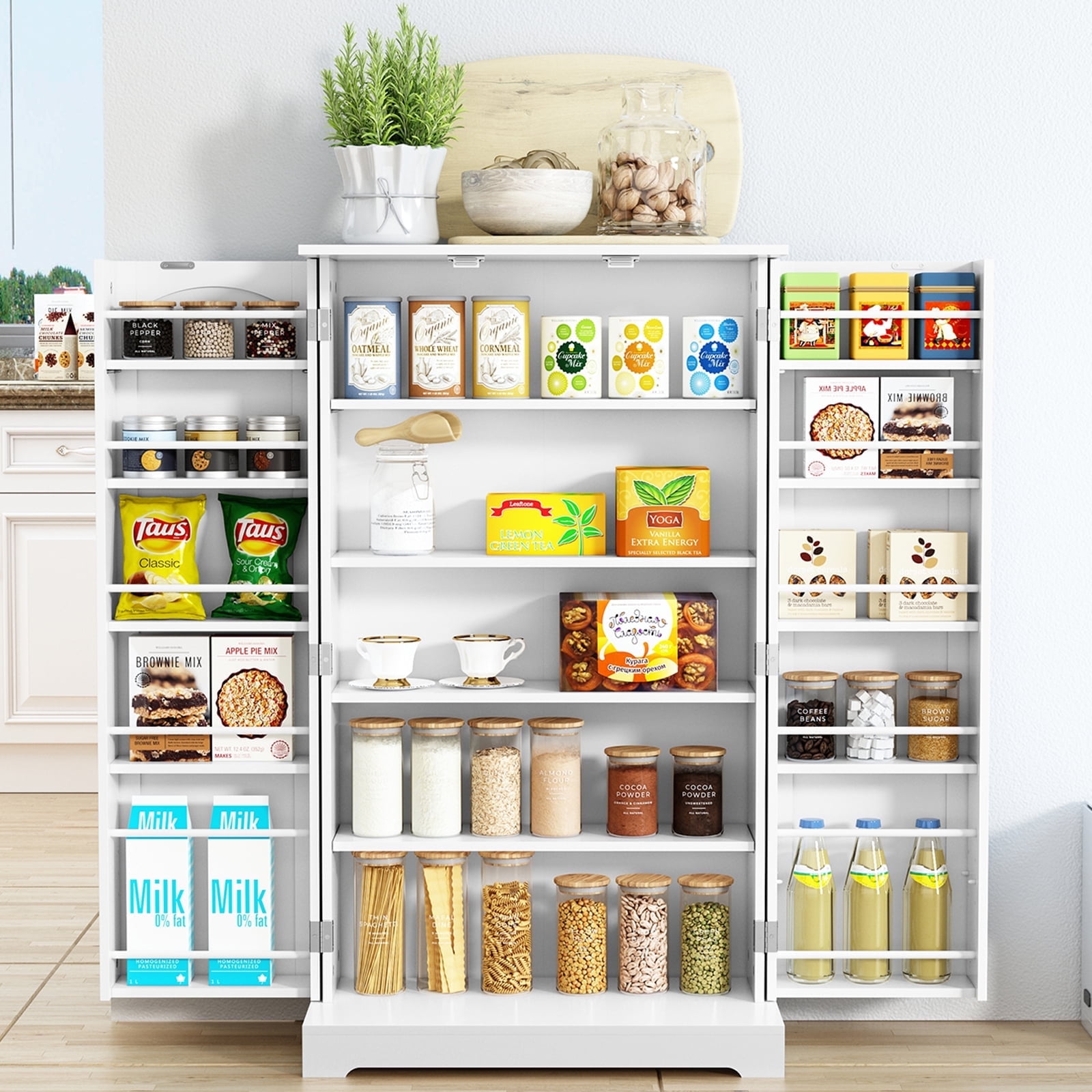 "HLR 41 Deep Cupboard, Red Kitchen Pantry Cabinet with Adjustable ...