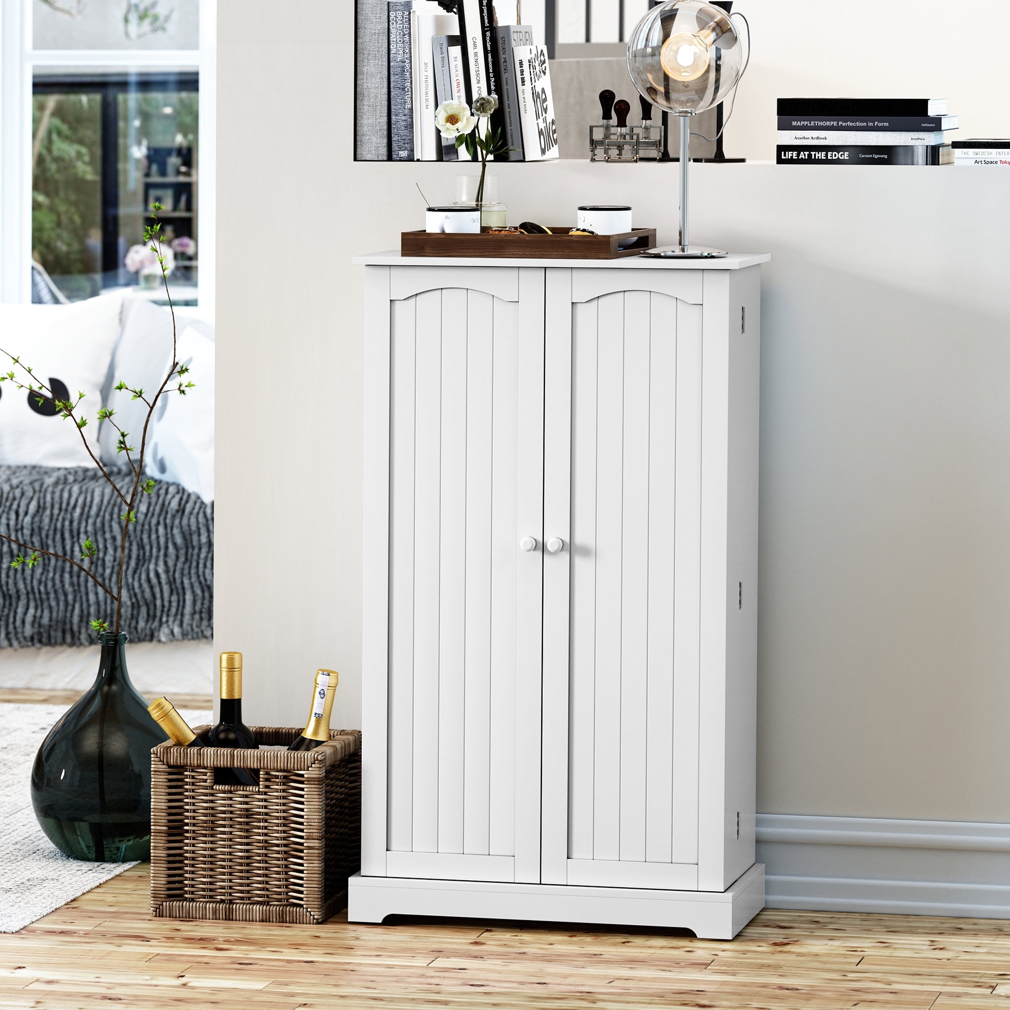 HLR 41" White Kitchen Pantry Cabinet with 5 Adjustable Shelves, 12"D x ...