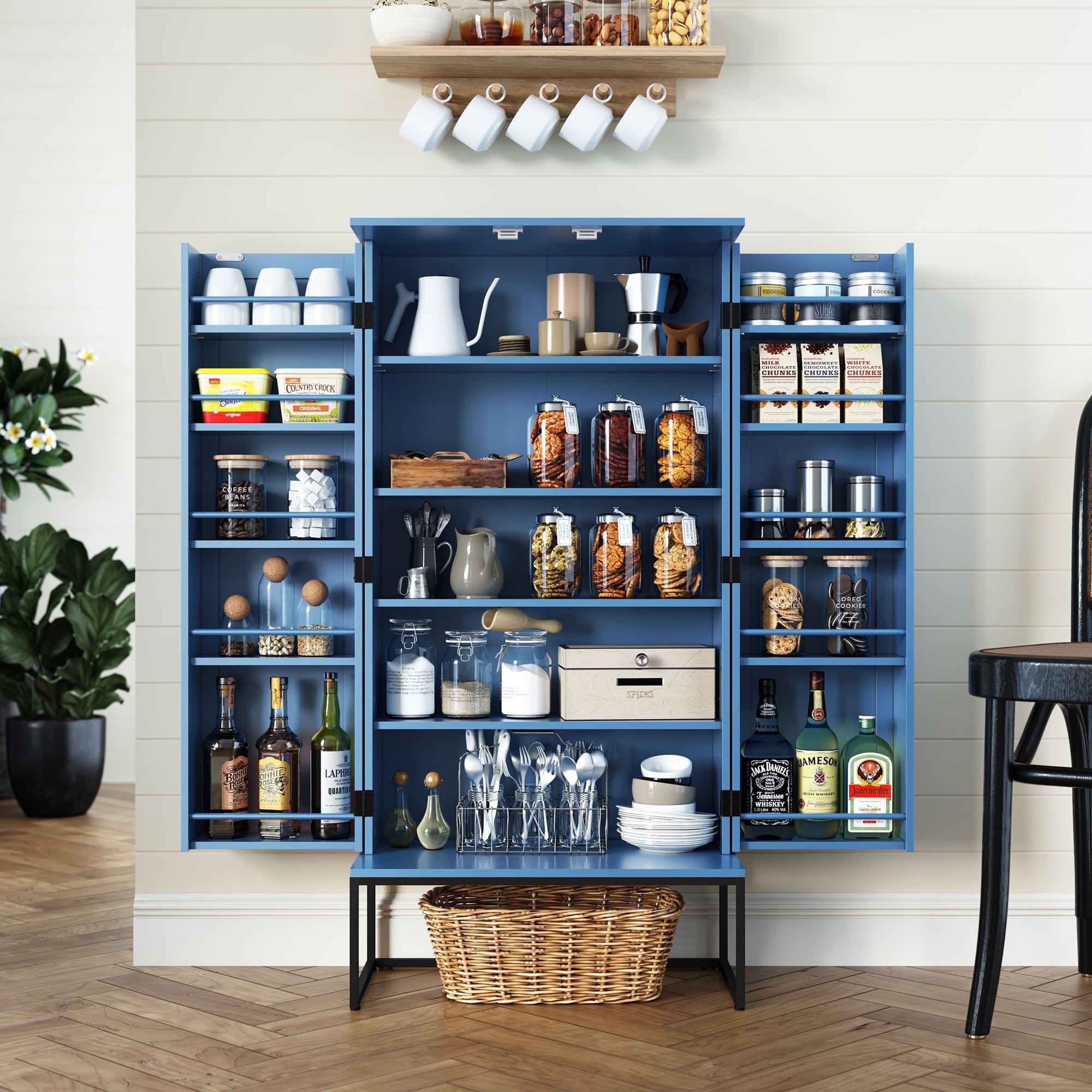 HLR 46"H 2 Door Pantry Cabinet with Adjustable Shelves, Kitchen Storage ...