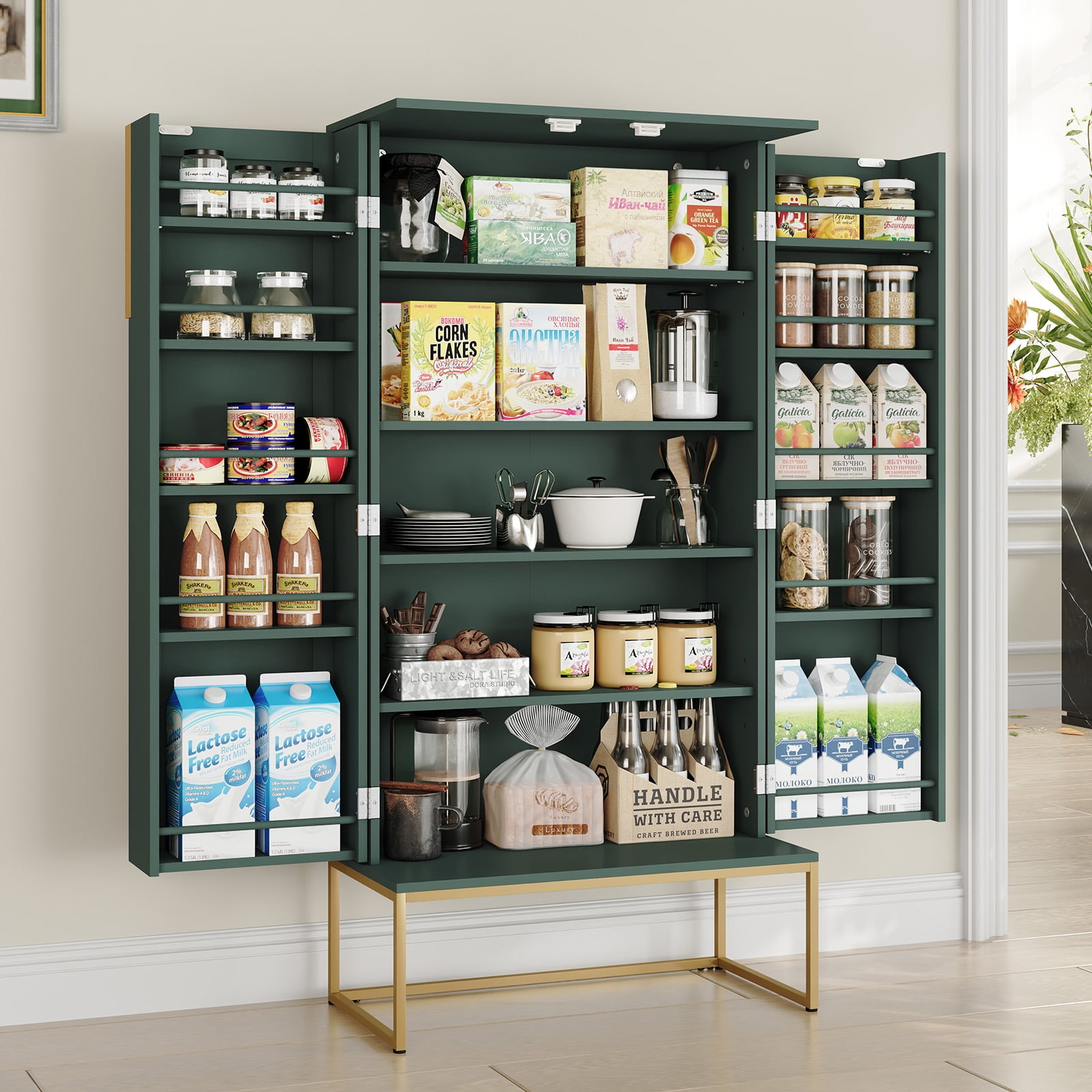HLR 46"H 2 Door Pantry Cabinet with Adjustable Shelves, Kitchen Storage ...