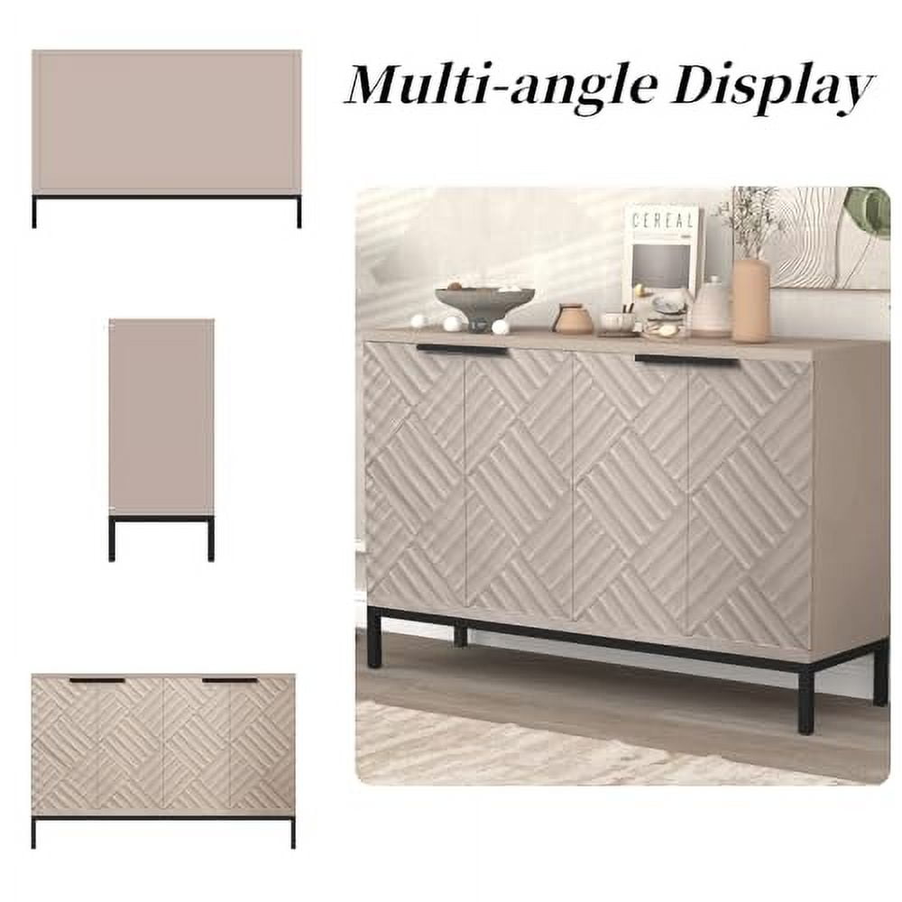 HLR 47" Buffet Sideboard Fluted Cabinet with 4 Doors & Shelves, Modern ...
