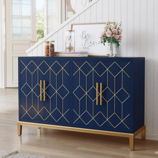 HLR 48" Modern Wood Credenzas & Sideboards with Gold Trim, Storage ...